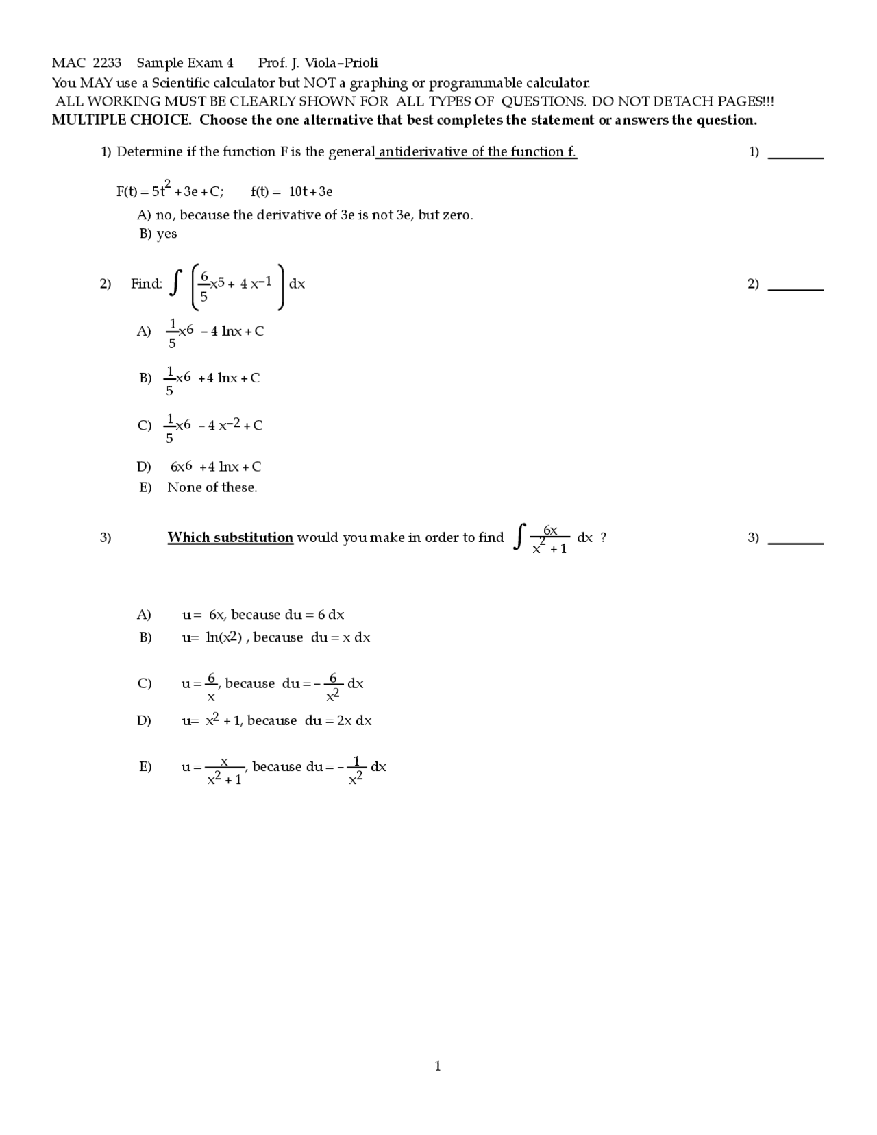 30 Questions In Final Exam 4 Methods Of Calculus Mac 2233 Docsity