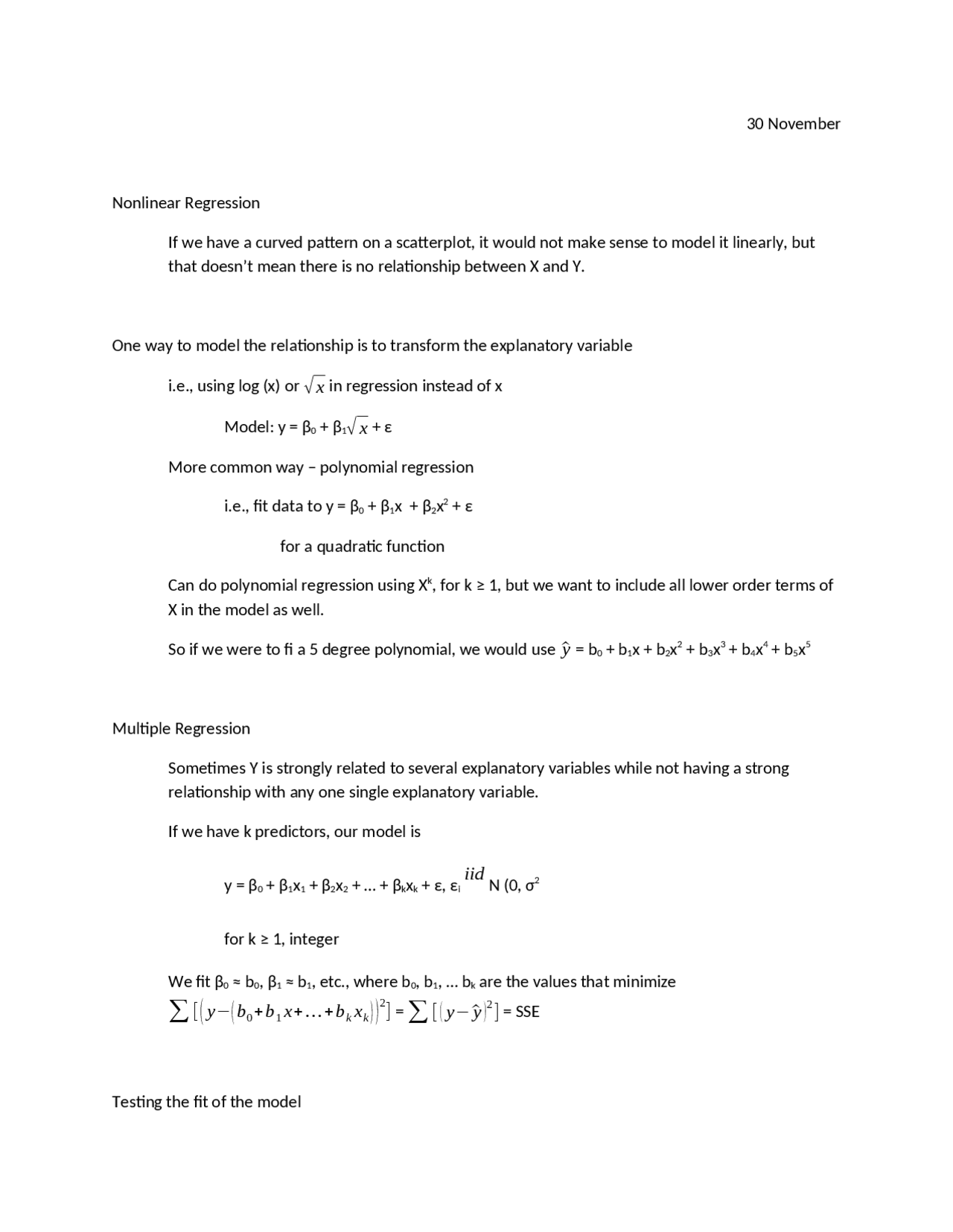 Nonlinear Regression Lecture Notes Introduction To Statistical