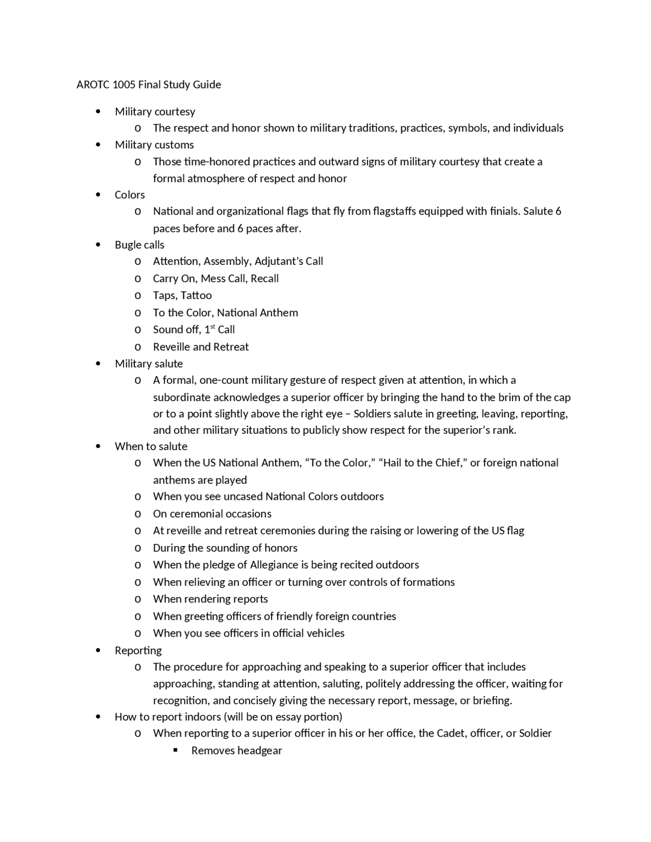 Military Courtesy and Customs, Colors and Bugle Calls - Study Guide ...