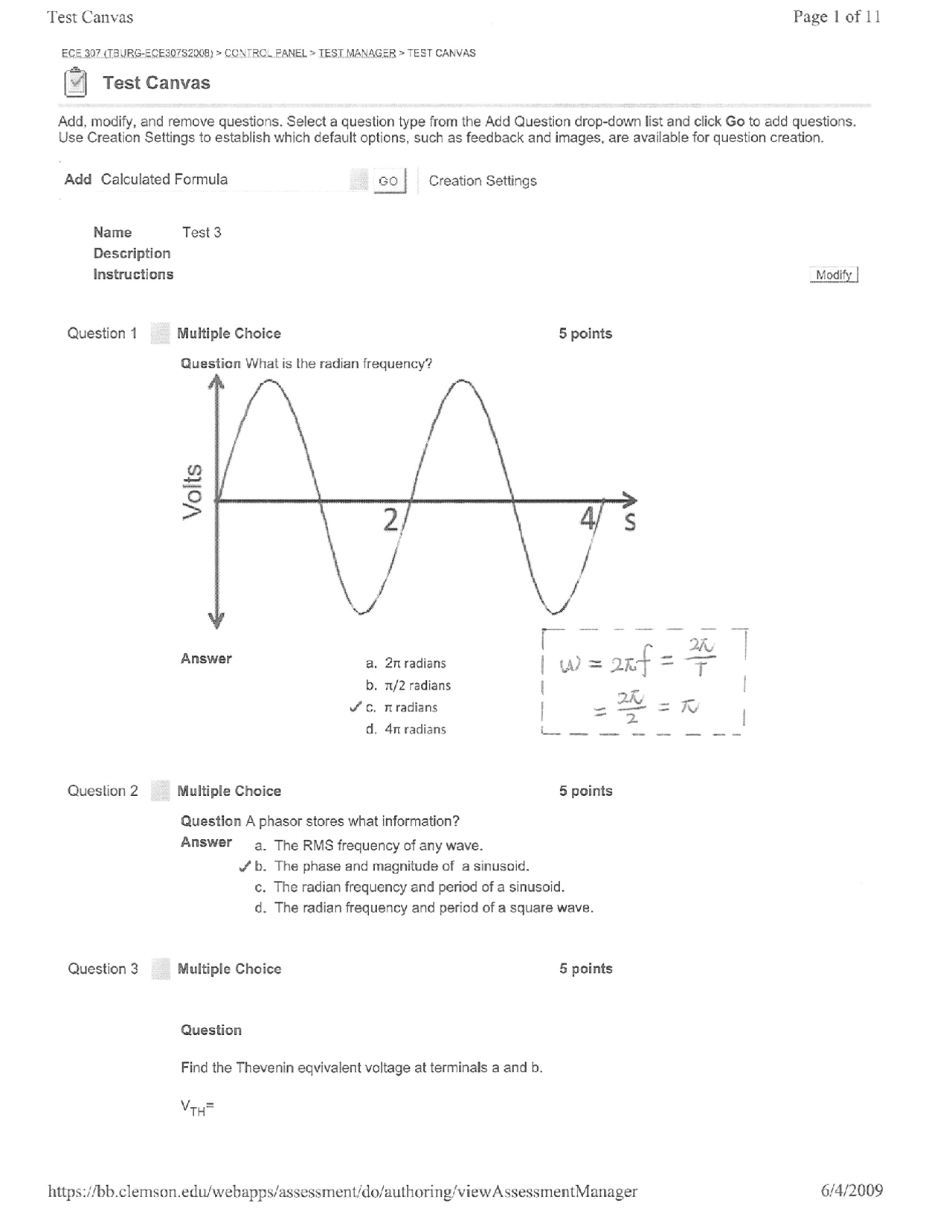 Test 3 With Answers Electrical And Computer Engineering E C E 307