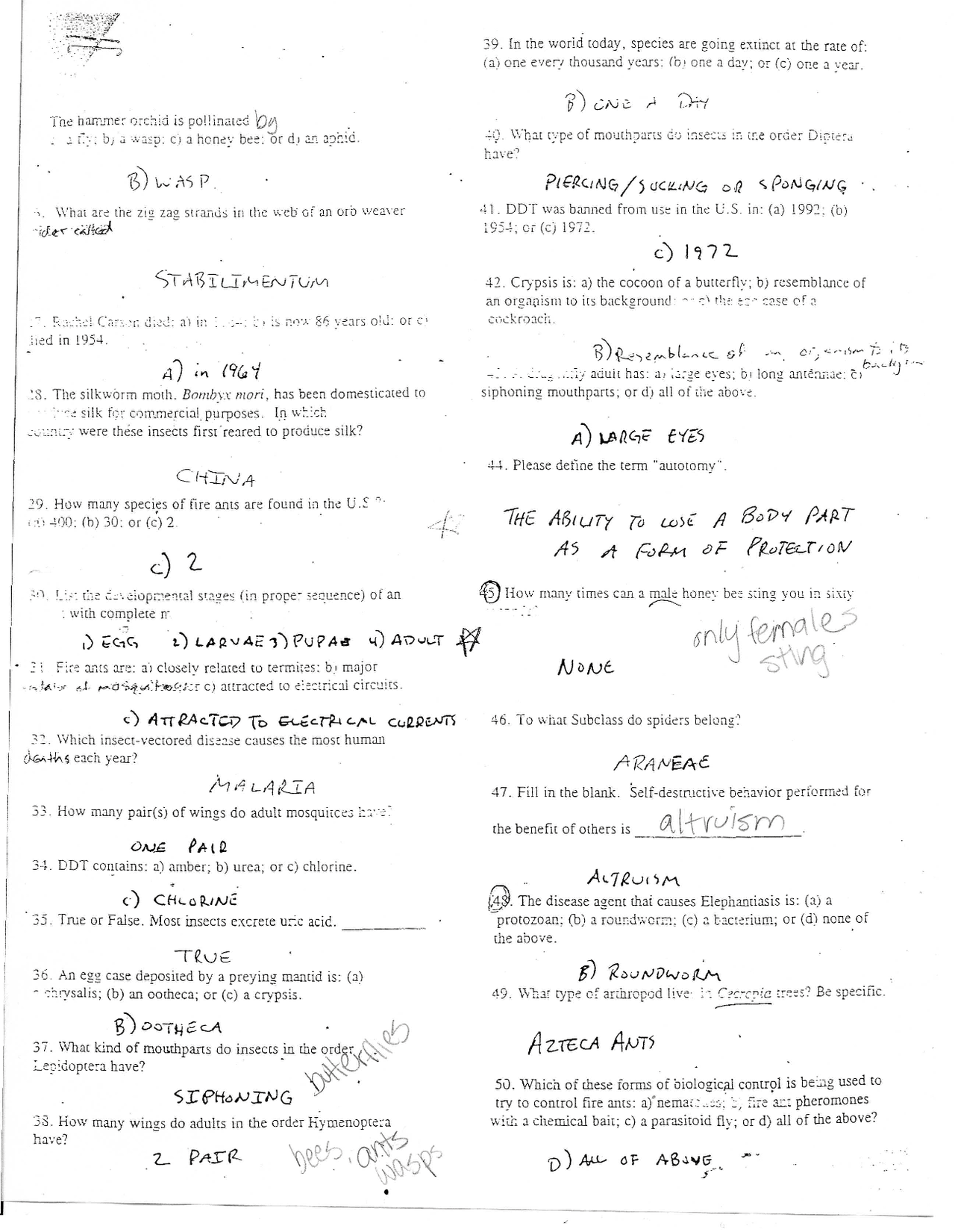 Insects And The Environment Practice For Final Exam Ento 2010 Docsity
