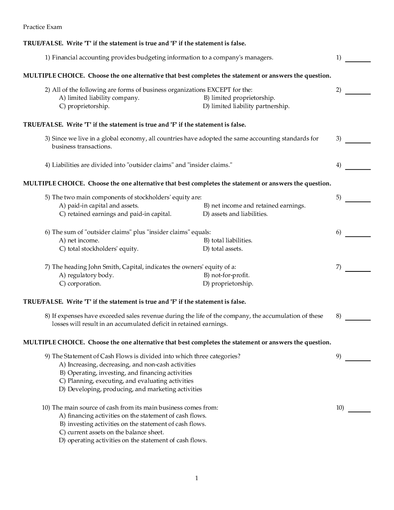 Practice Exam For Midterm Docsity
