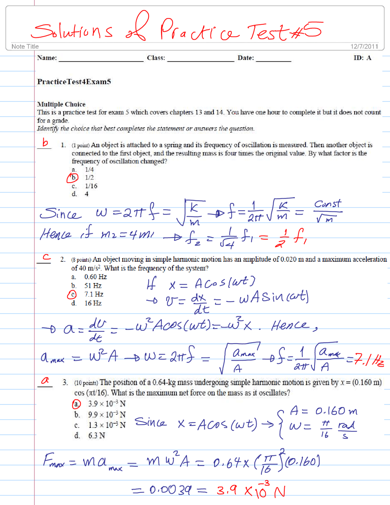 Solutions for Practice Test 5 - Algebra-based Physics I | PHY 1603 ...