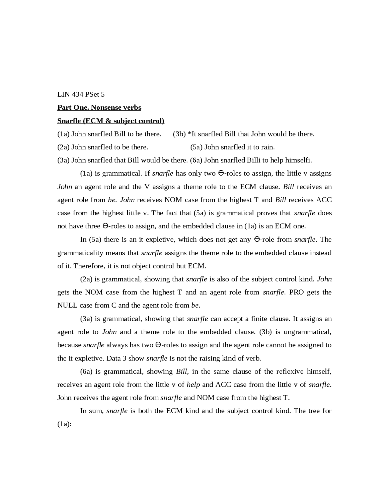 Lecture Notes On Snafle Bink Introduction To Syntax Lin 434 Docsity