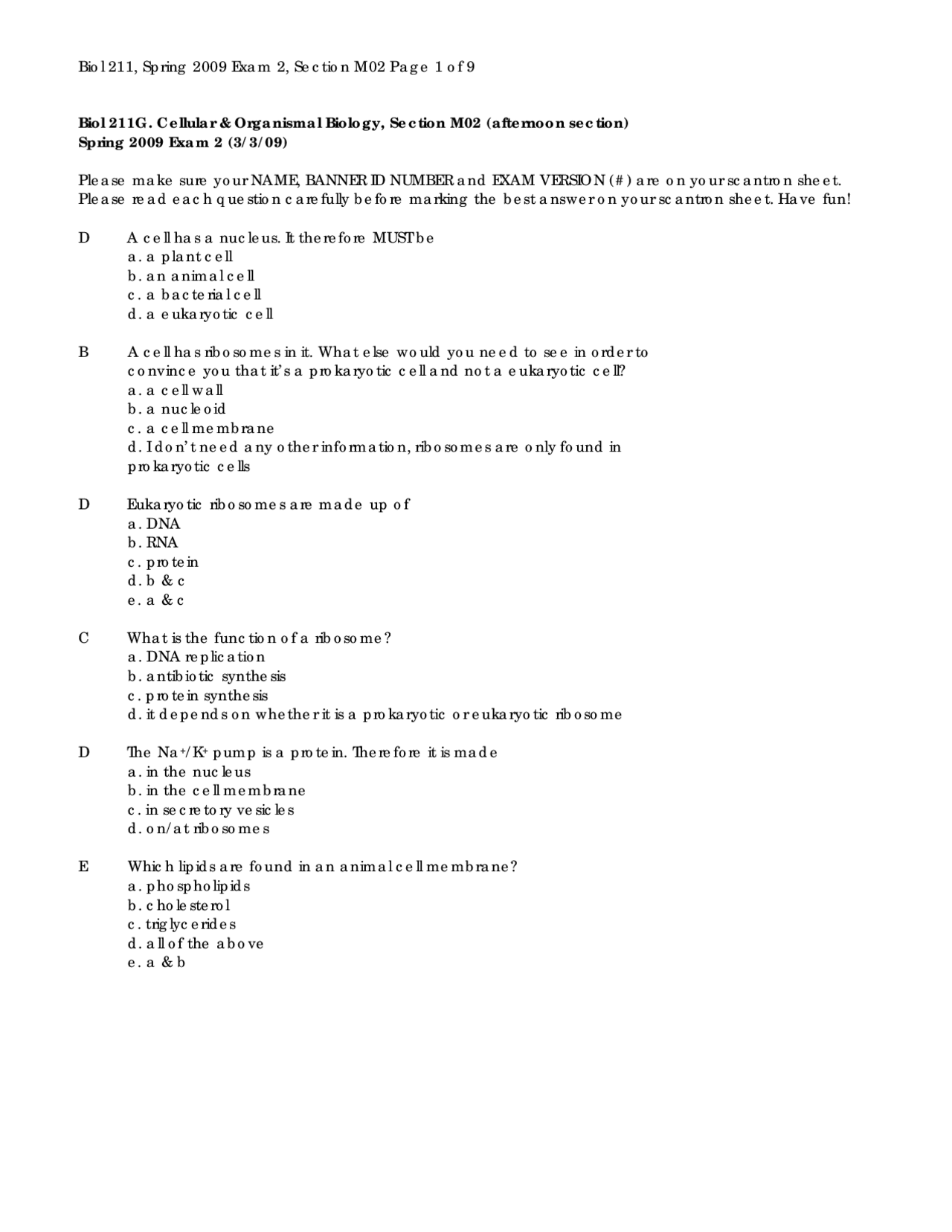 Practice Exam 2 With Answer Key General Microbiology Biol 311 Docsity