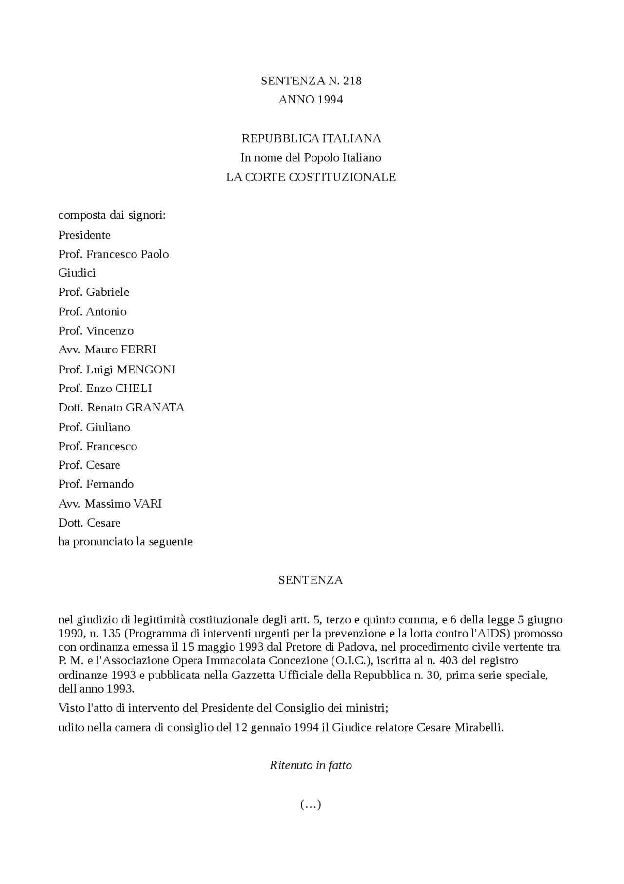 Esempio Di Sentenza Del 1994 Docsity