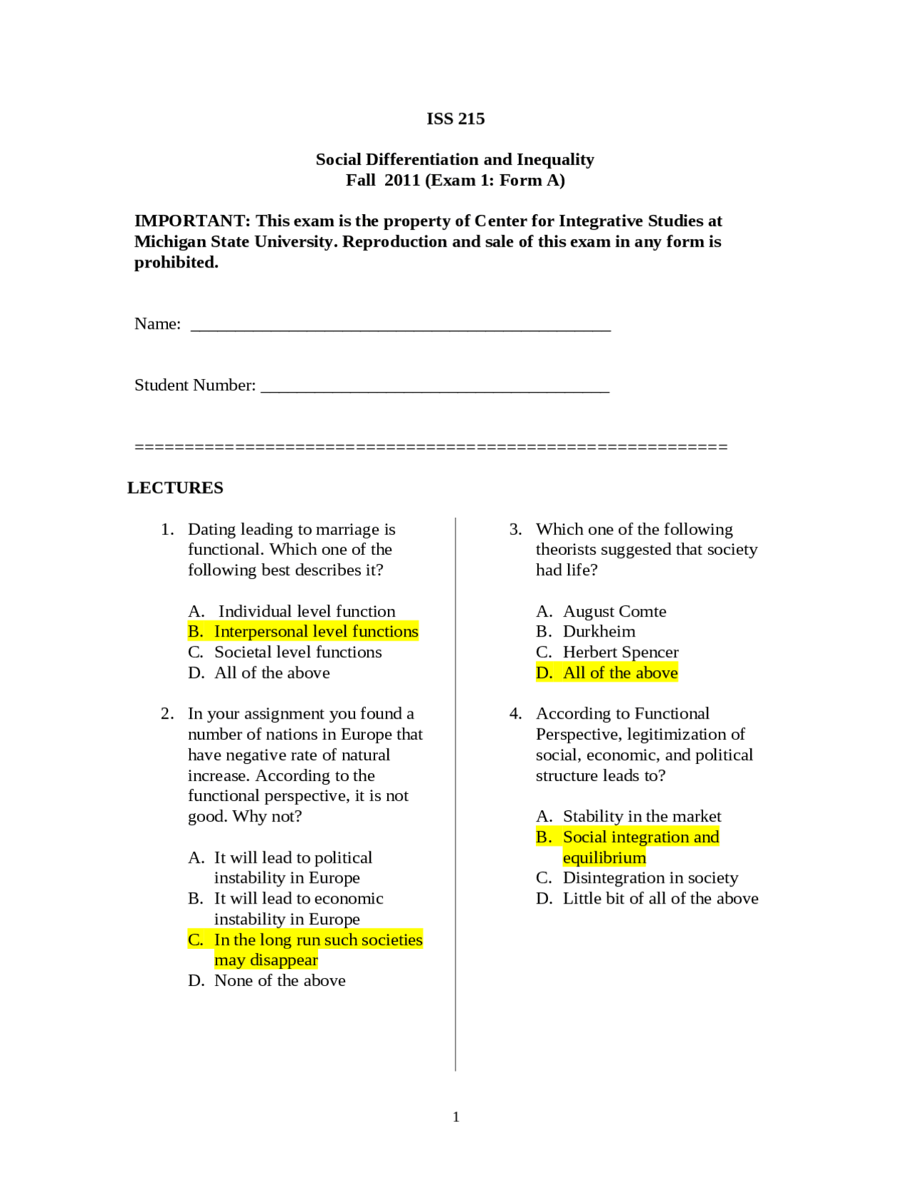 Mcqs Solved For Social Differentiation And Inequality Iss 215 Docsity