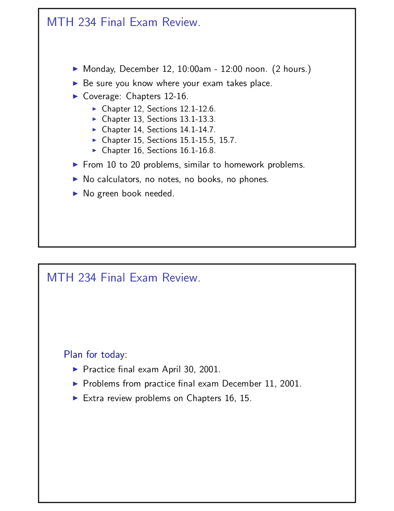 Final Exam Study Guide for Multivariable Calculus | MTH 234 - Docsity