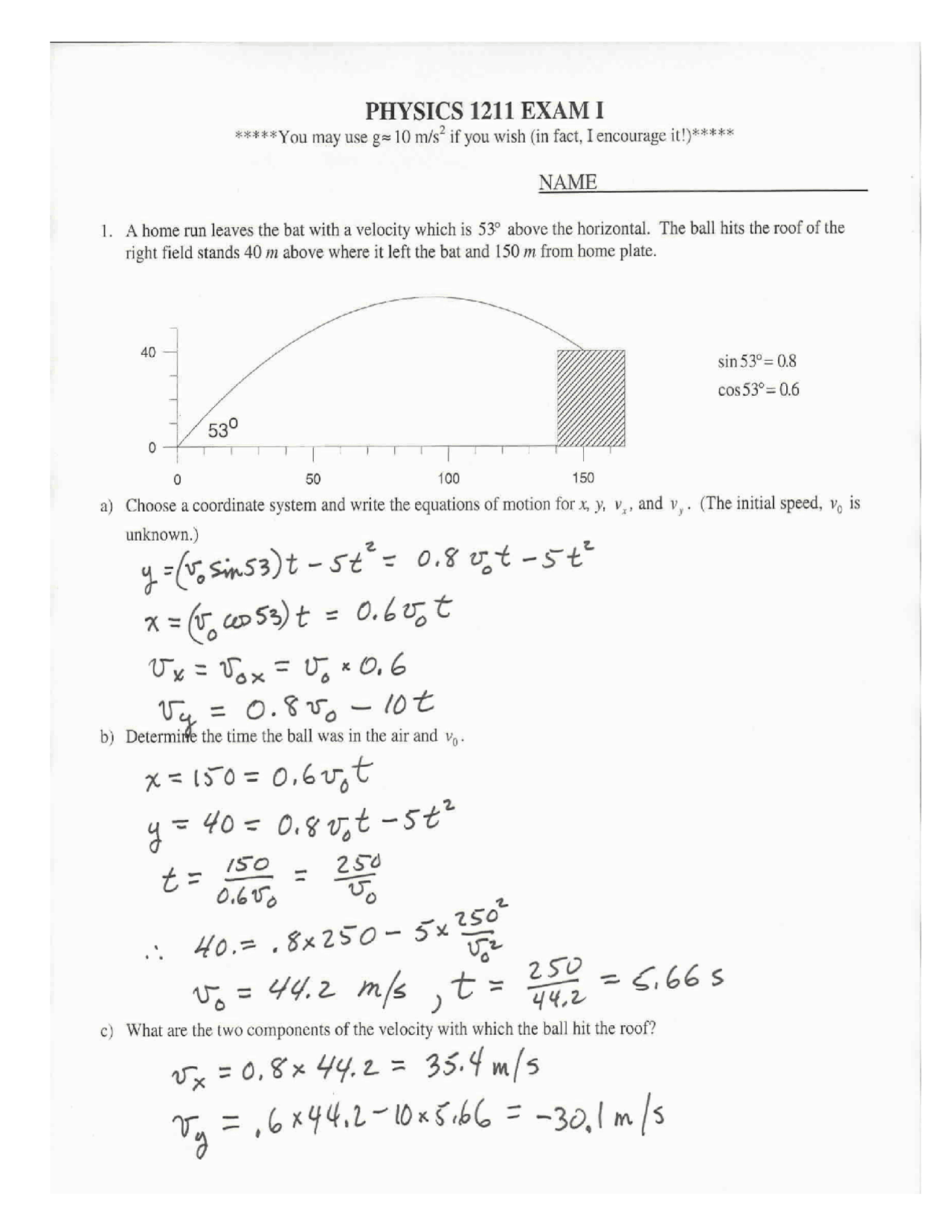 Solved Exam I - Principles of Physics Scientists/Engineers-Mechanics ...