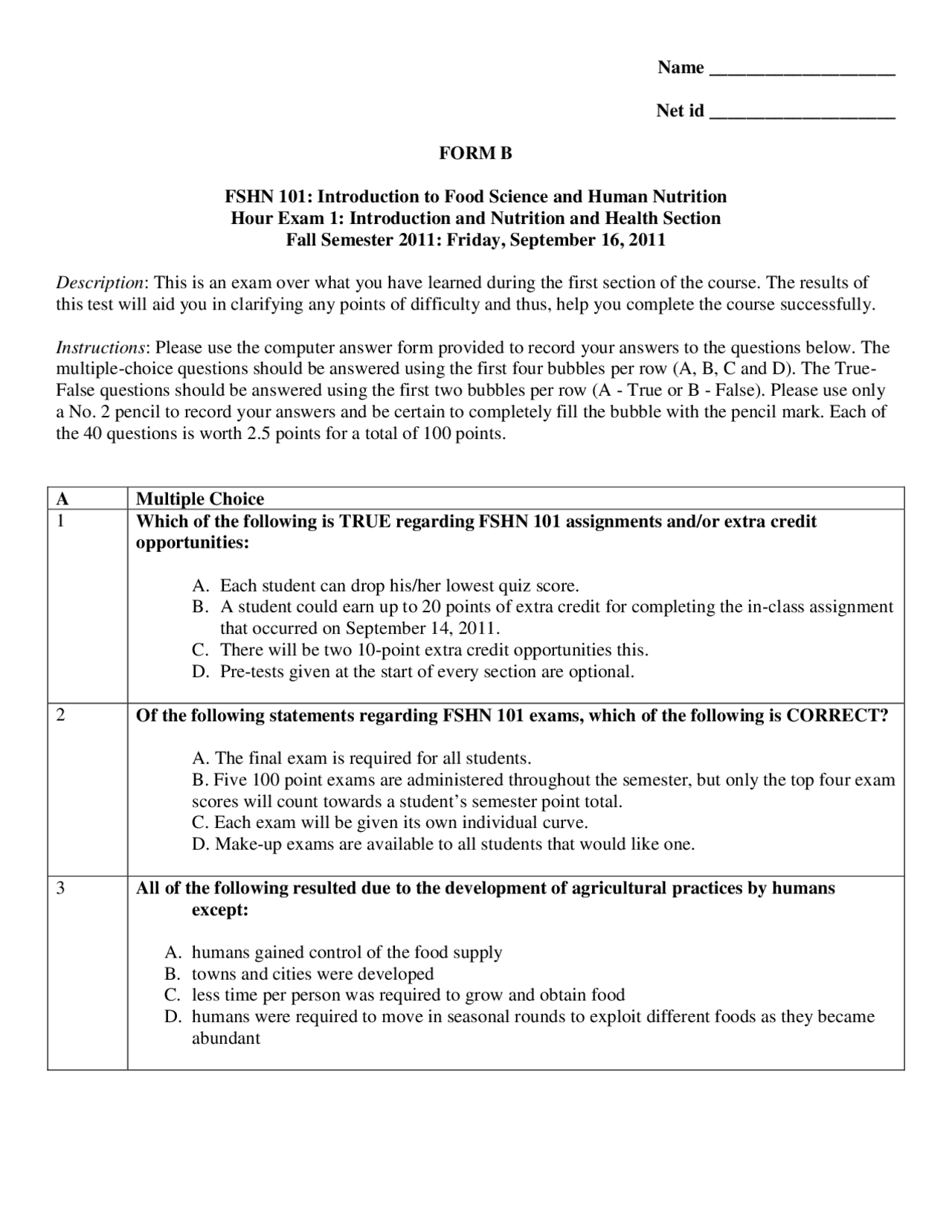 Exam 1 Introduction And Nutrition And Health Section Fshn 101 Docsity