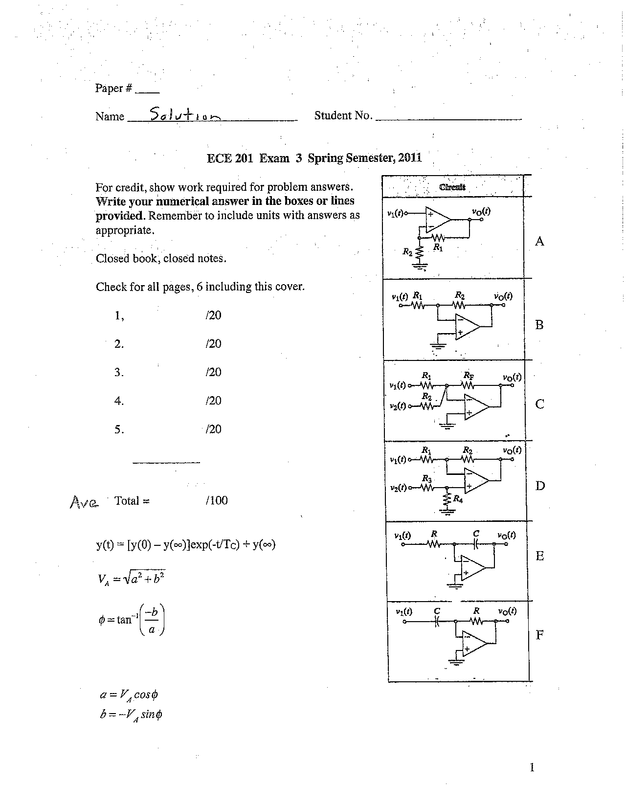 Exam 3 Question With Solution On Circuits Circuits And Systems I