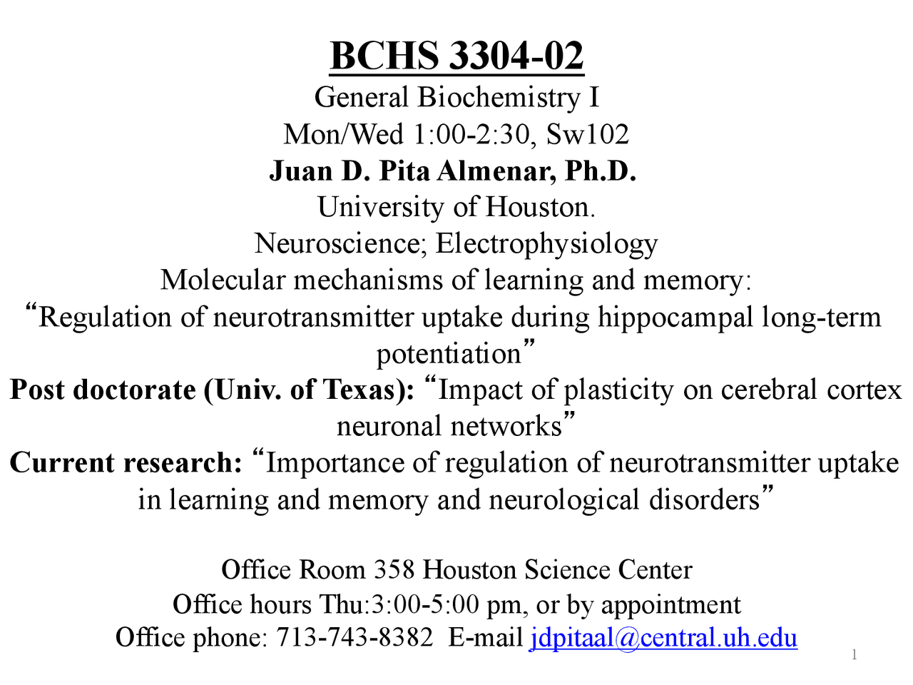 Introduction To Chemistry Of Life General Biochemistry I Bchs 3304