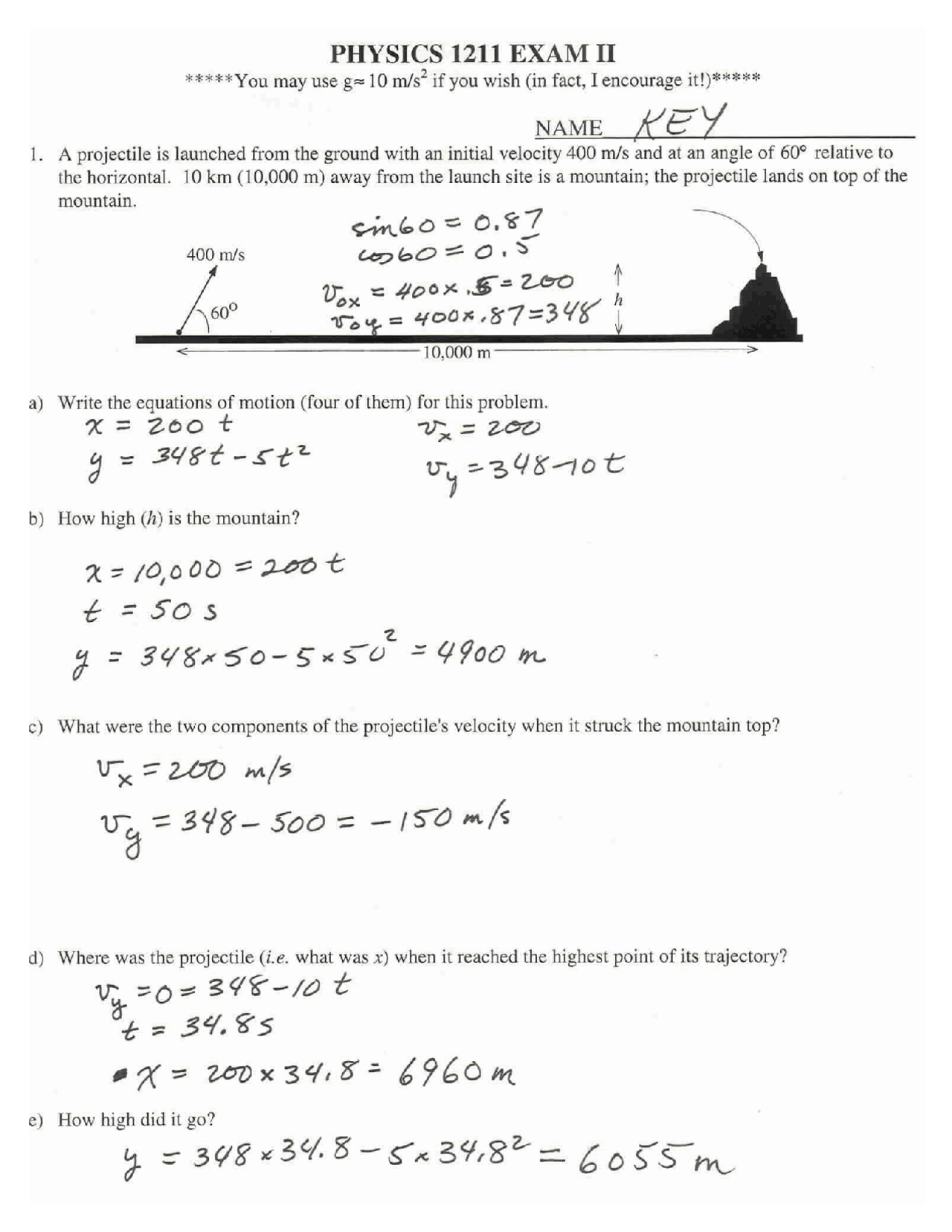 Exam 2 With Solution Key Principles Of Physics Phys 1211 Docsity