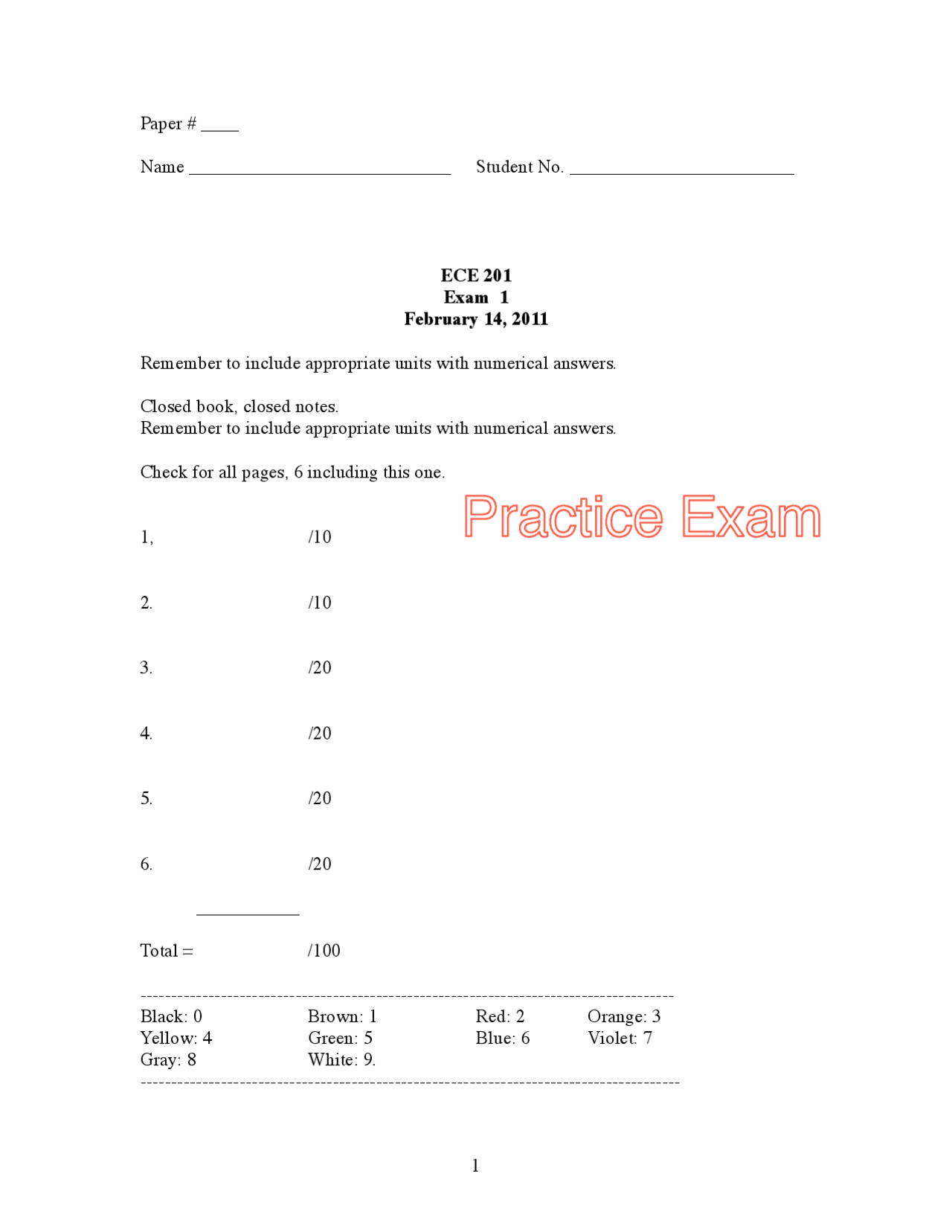 Solution For Exam 1 Questions Circuits And Systems I Ece 201 Docsity