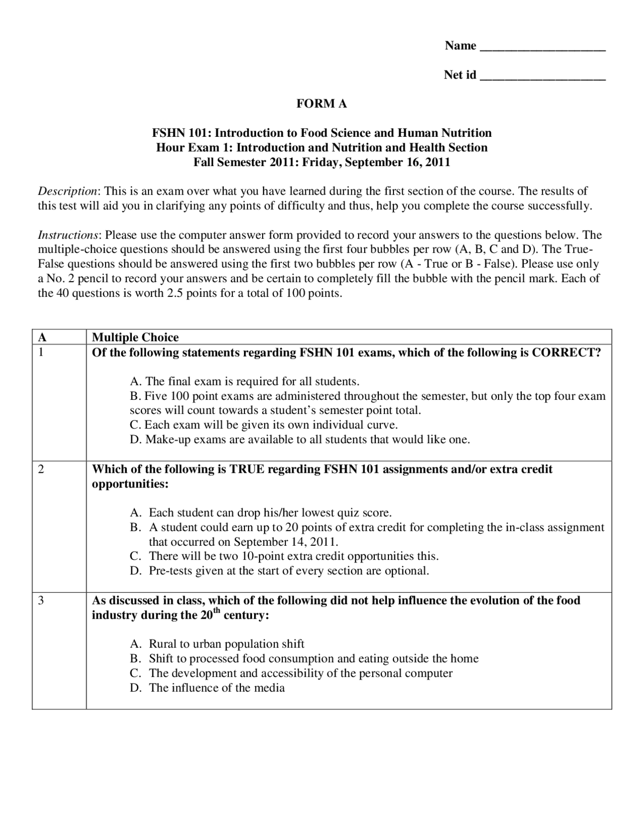Exam 1 With Questions Food Science And Nutrition Fshn 101 Docsity