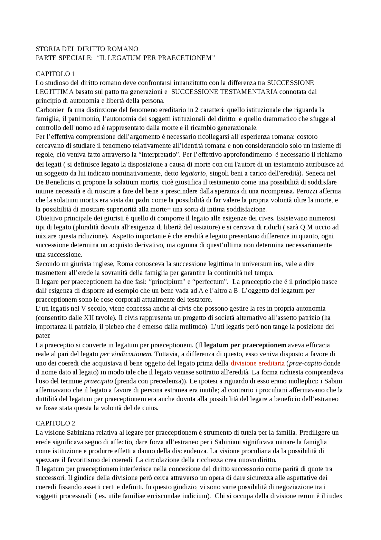 Dispense Di Storia Del Diritto Romano Legatum Per Praecetionem Docsity