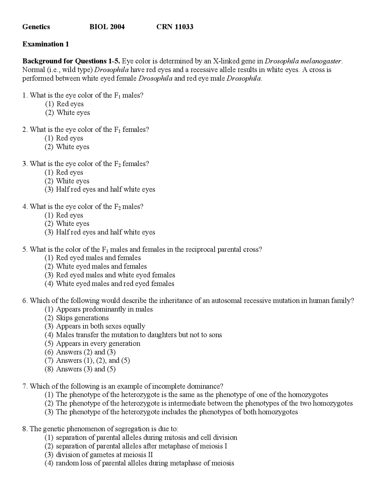 20 Solved Problems On Data Management Exam 1 Biol 2004 Docsity