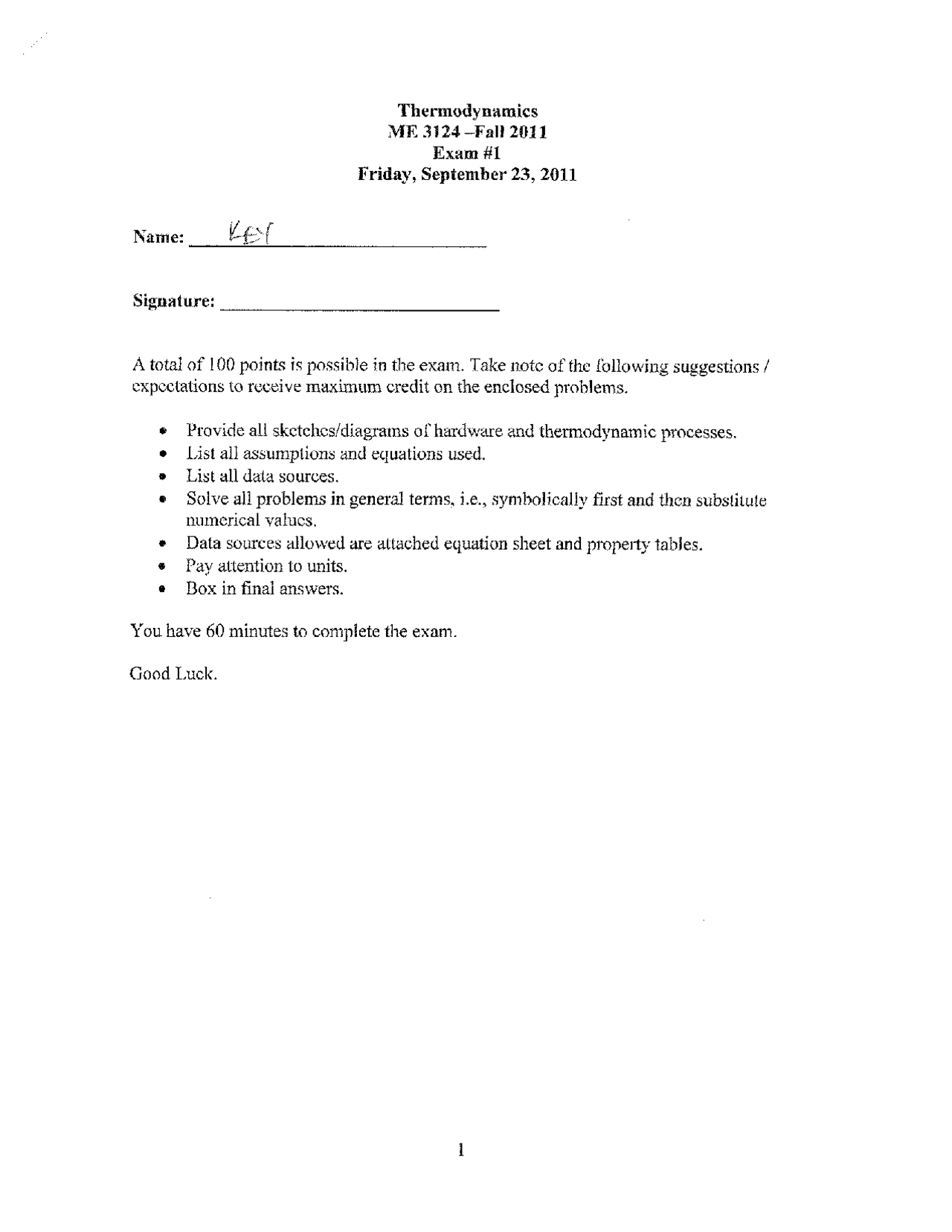 3 Solved Problems On Thermodynamics Exam 1 Me 3124 Docsity