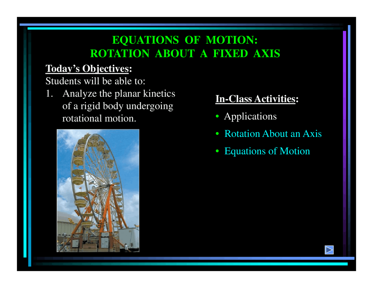 Equations of Motion: Rotation about a Fixed Axis | ENES 221 - Docsity