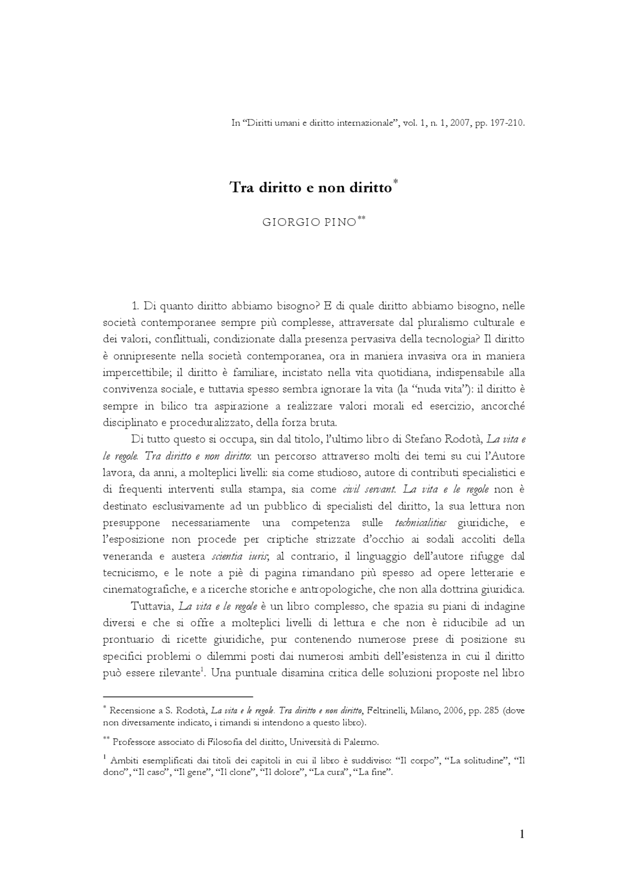 Commento Sul Libro Di Stefano Rodotà La Vita E Le Regole Docsity