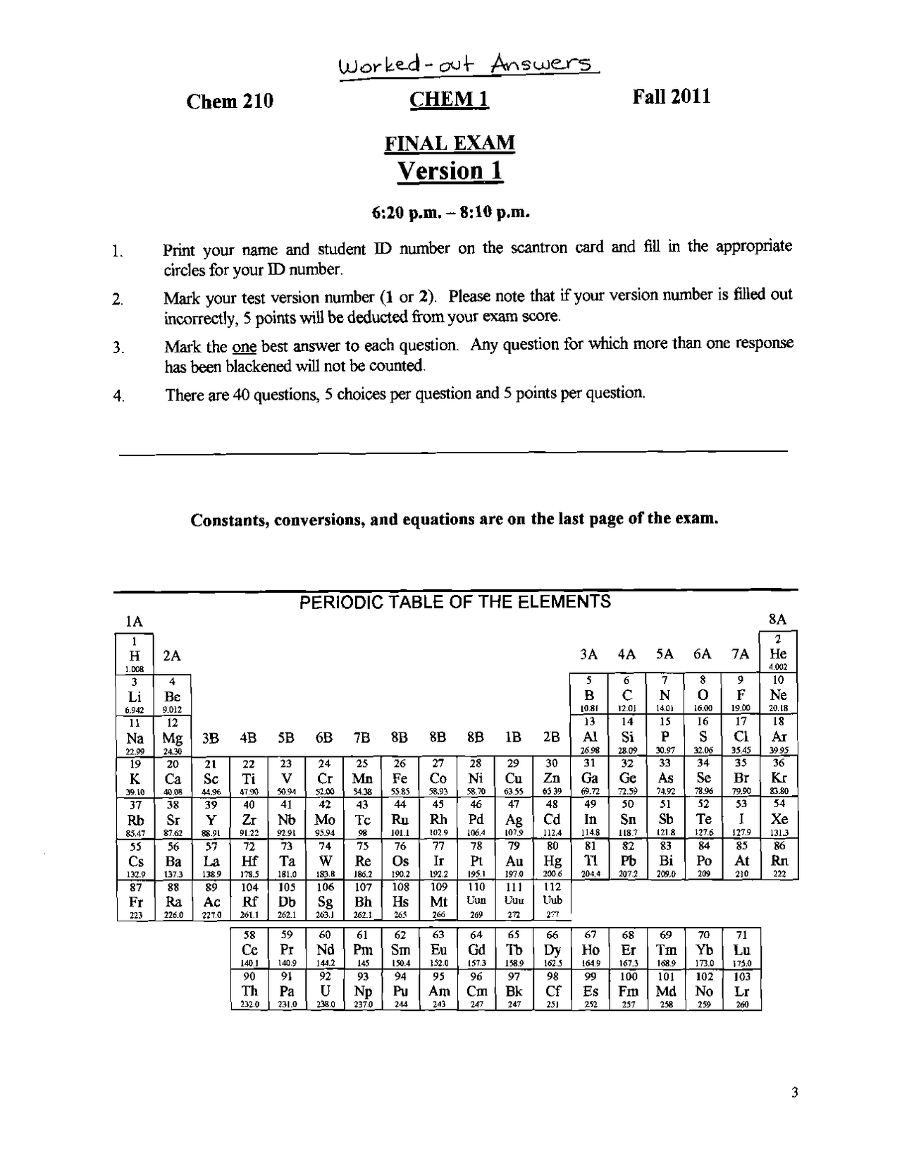 40 Solved Questions On Periodic Table Of Elements Exam Chm 210