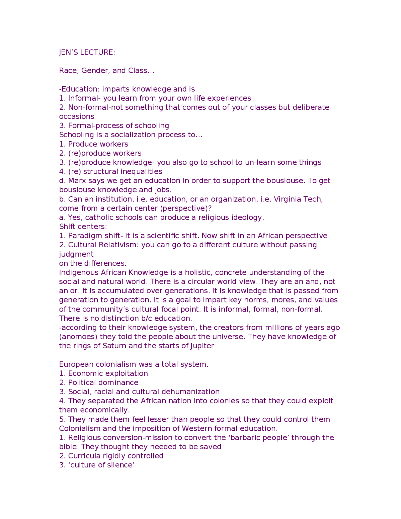 Race Gender And Class Lecture Notes Soc 1004 Docsity