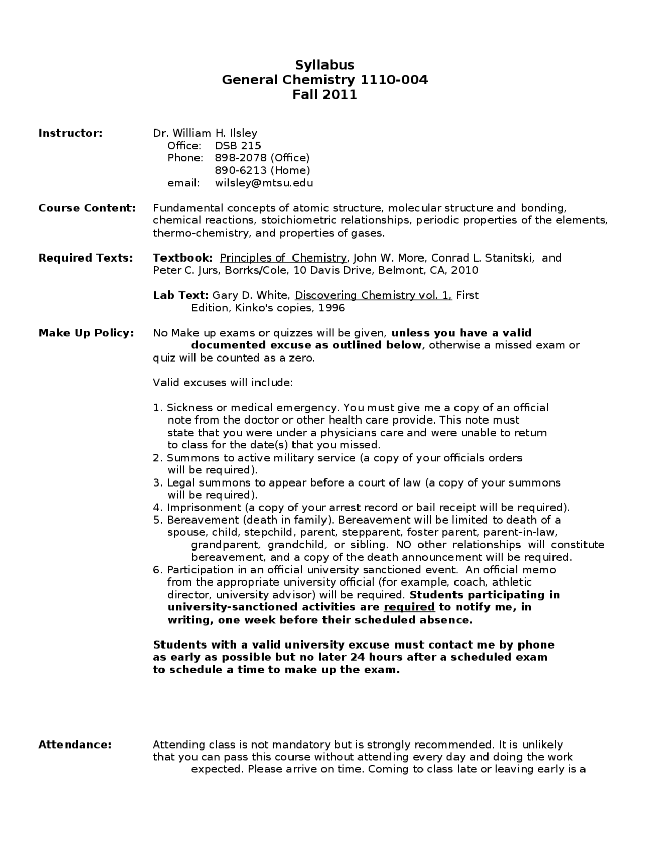 Syllabus for General Chemistry I | CHEM 1110 | Study notes Chemistry ...