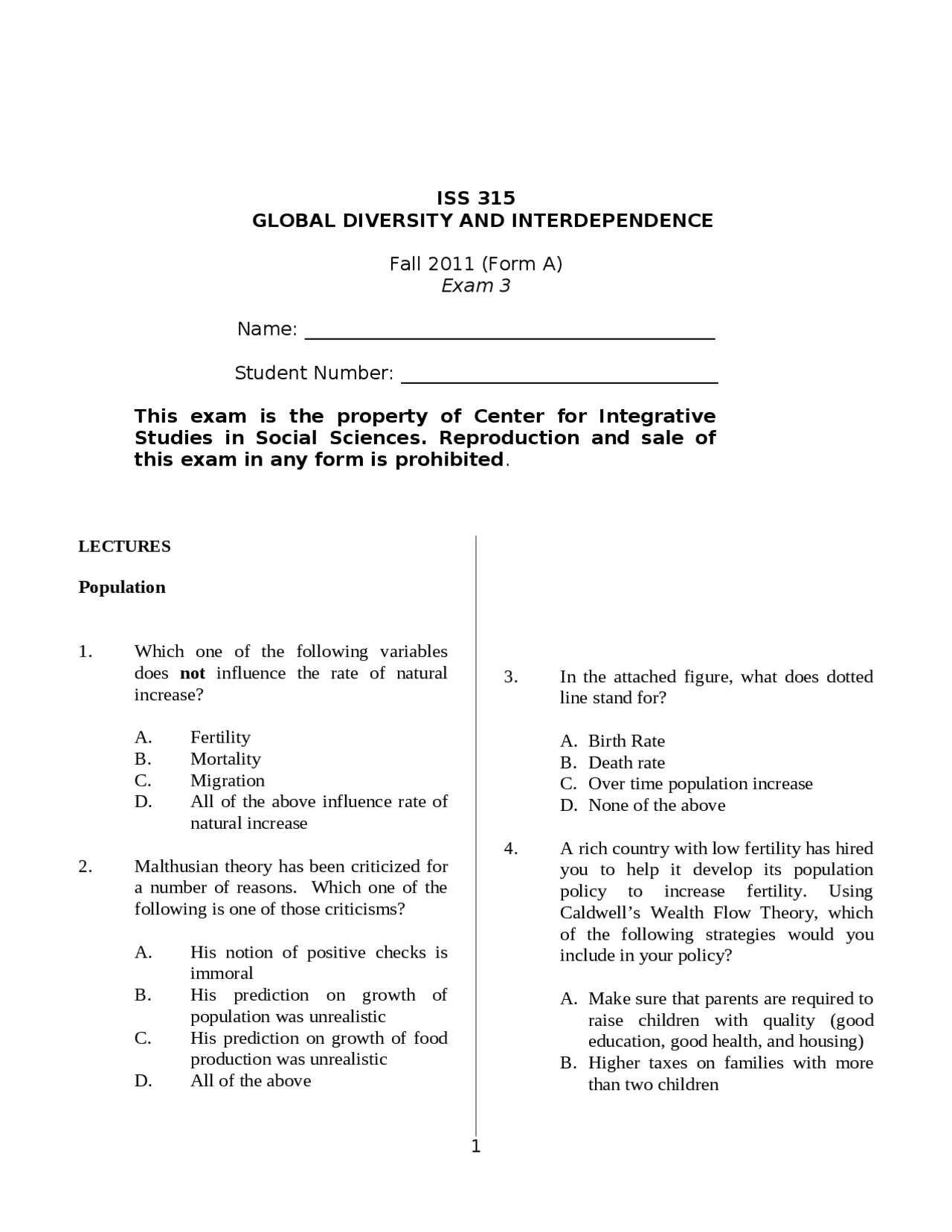 Exam 3 For Global Diversity And Interdependent Iss 315 Docsity