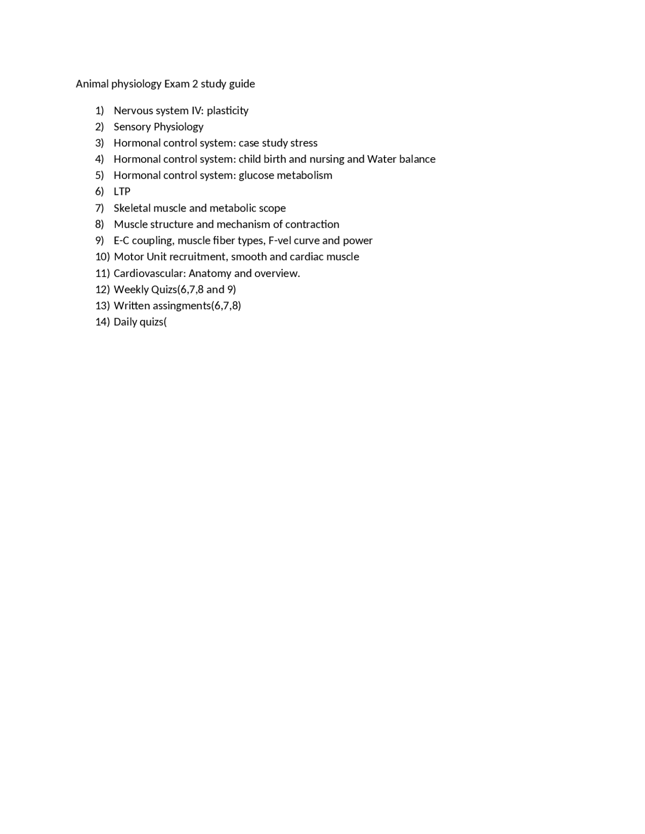 Exam 2 Study Guide - Animal Physiology | BIO 360 | Study notes Animal ...