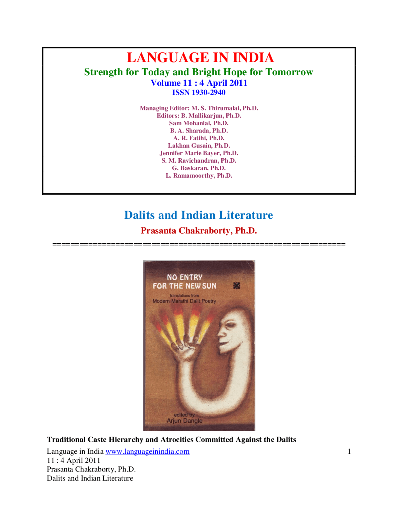 Dalits and Indian Literature - Essay - indian literature - Prasanta ...