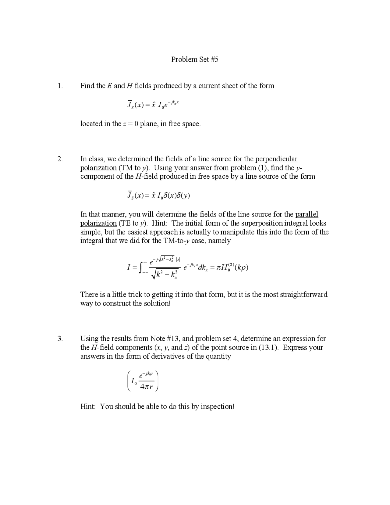 Problem Set 5 For Applied Electromagnetics Ece 6350 Docsity