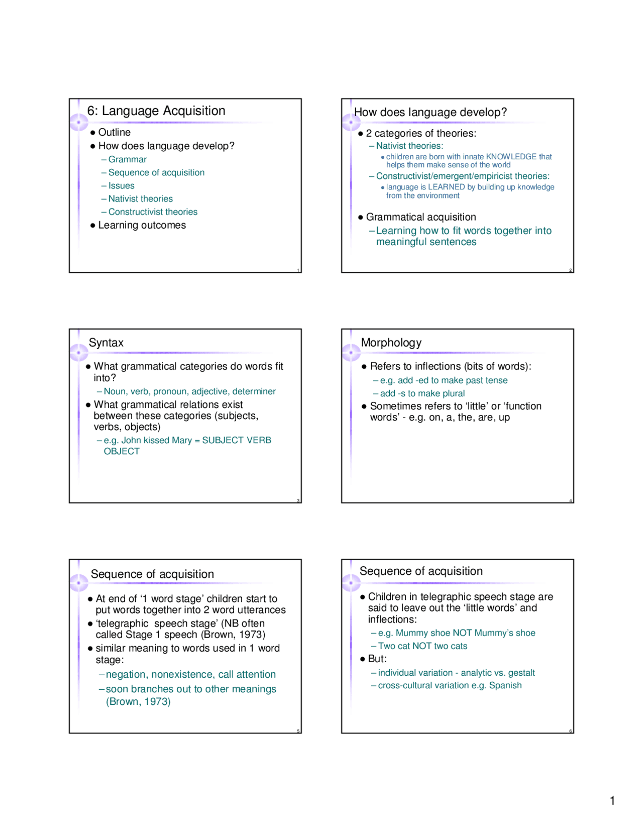 Developmental Cognition Language Lecture Notes Psychology Docsity