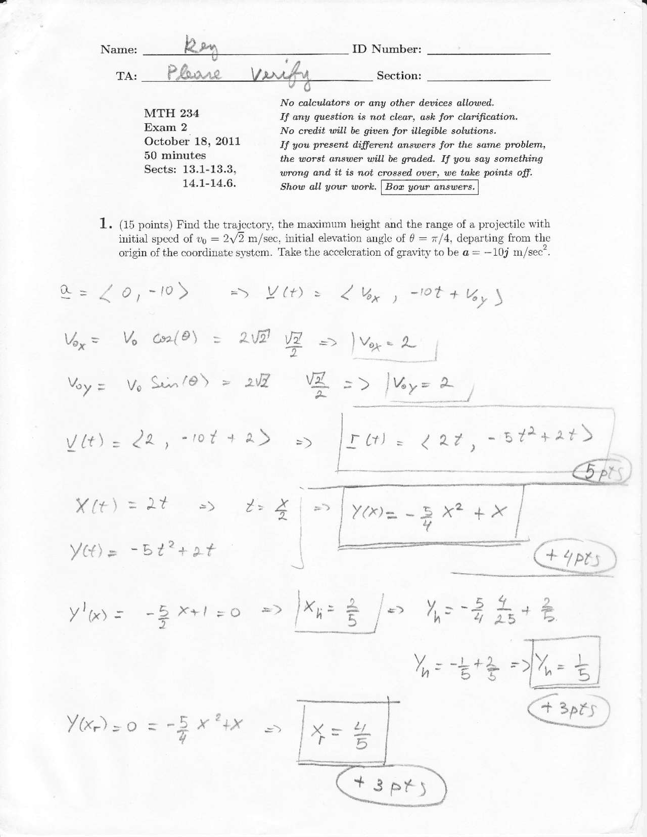 Solution For Exam 2 Multivariable Calculus Fall 2011 Mth 234