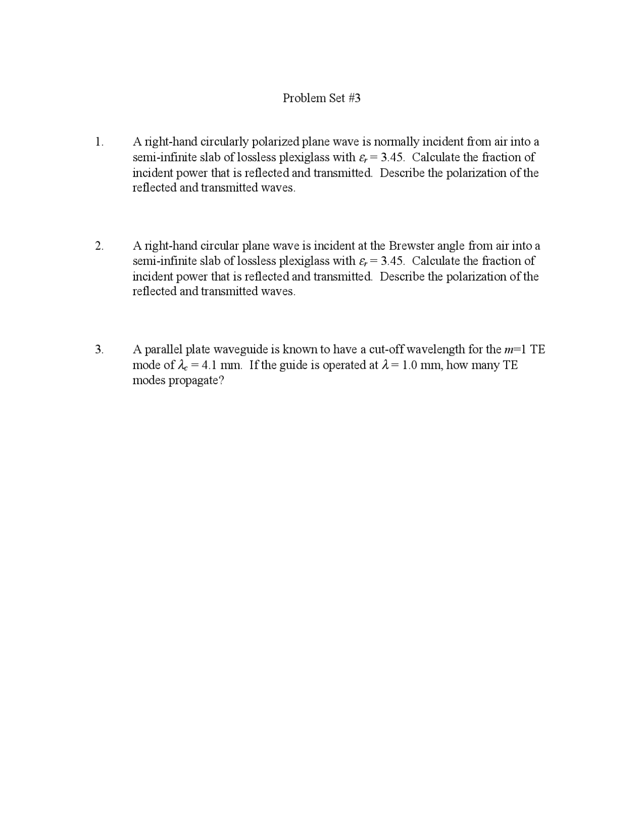 Questions on Polarization of the Reflected and Transmitted Waves | ECE 6350 - Docsity