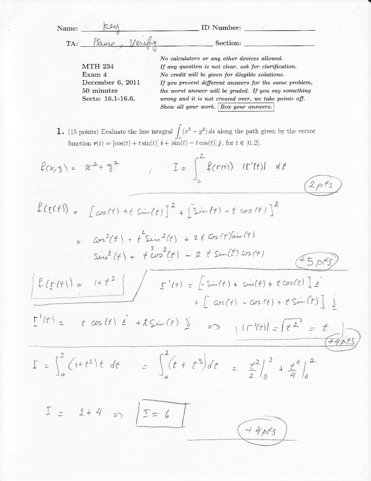 Multivariable Calculus Exam 4 Solved Questions Mth 234 Docsity