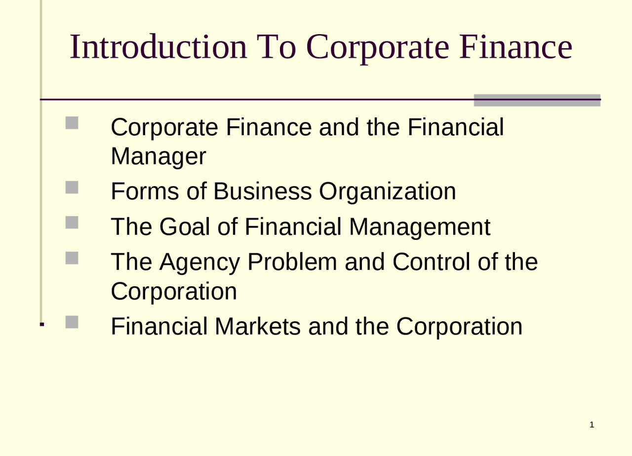 Introduction To Corporate Finance Lecture Slides Frl 300 Docsity