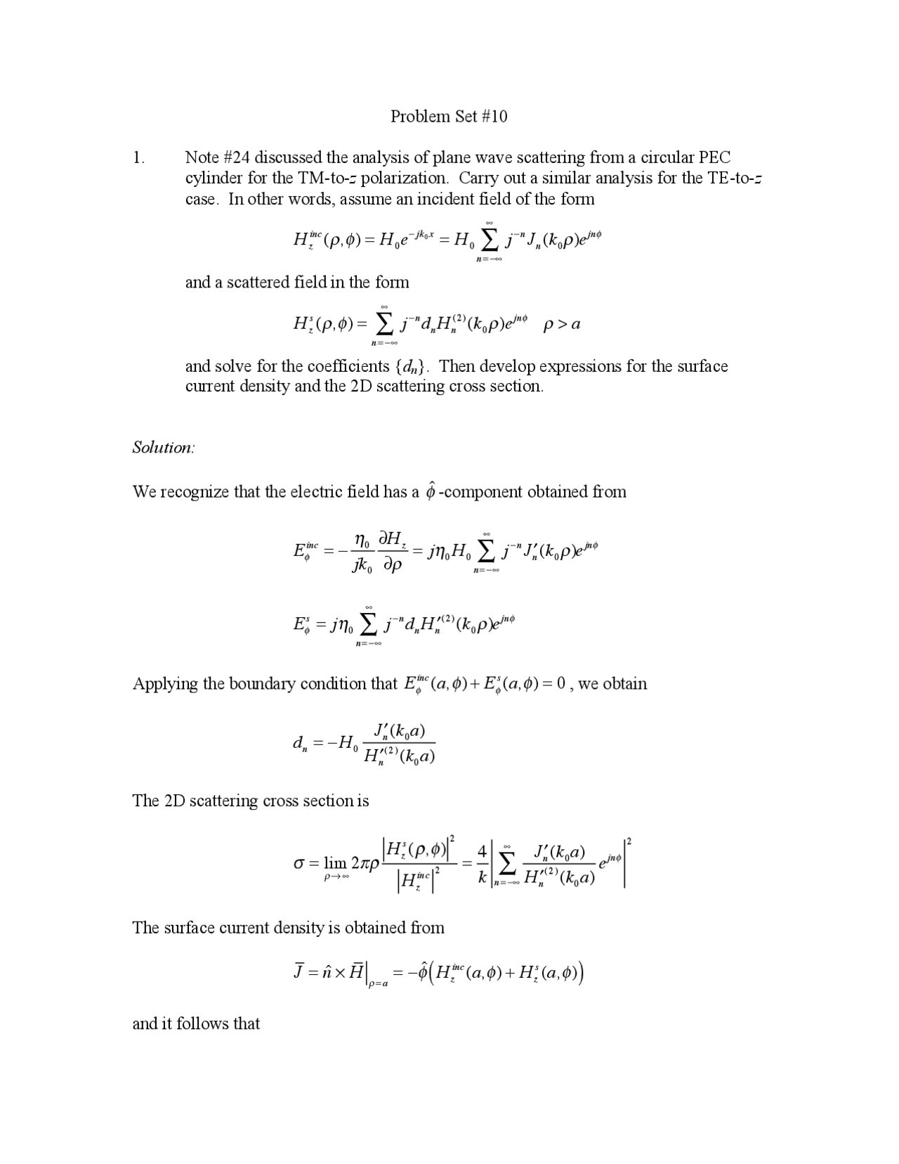 Problem Set 10 Applied Electromagnetics Ece 6350 Docsity