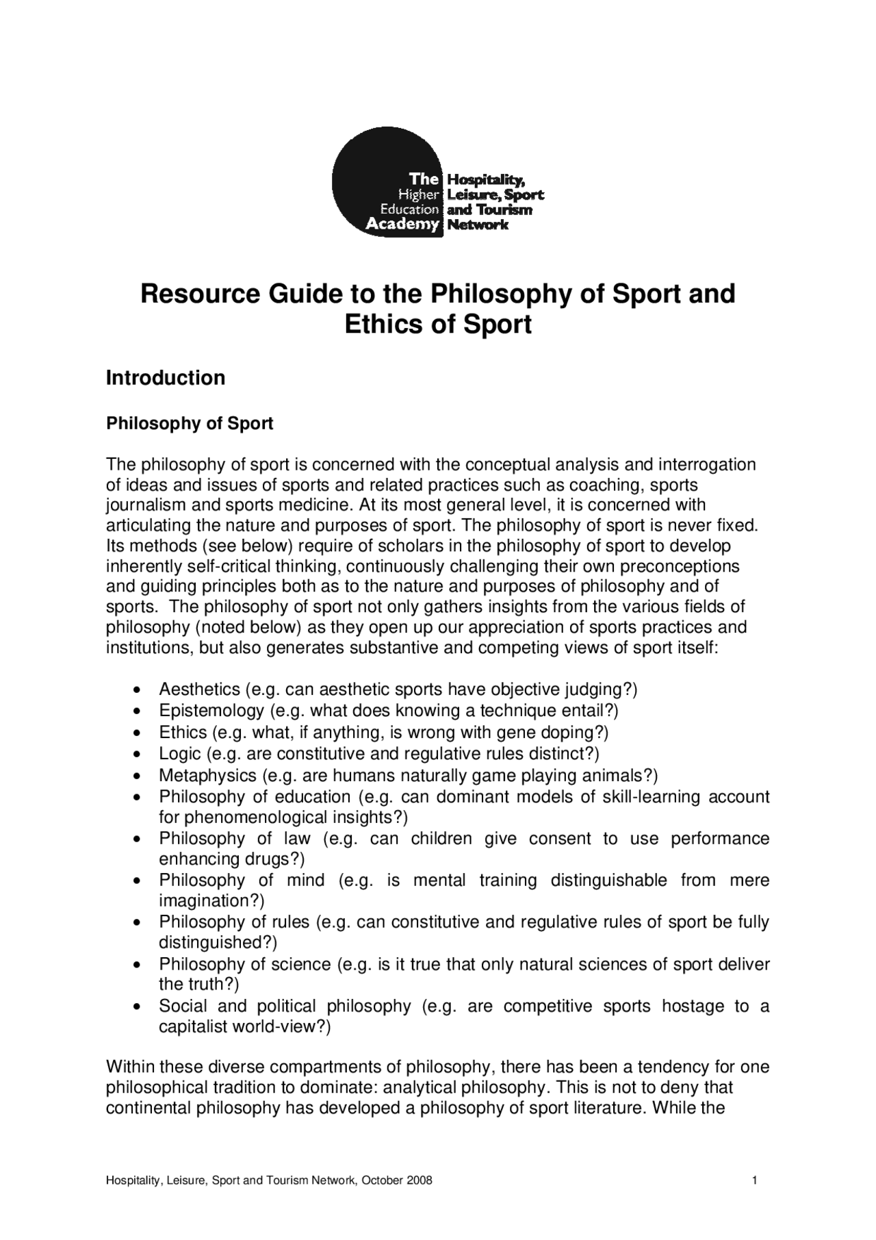 Resources Guide to The Philosophy of Sportand Ethics of Sport - Lecture ...