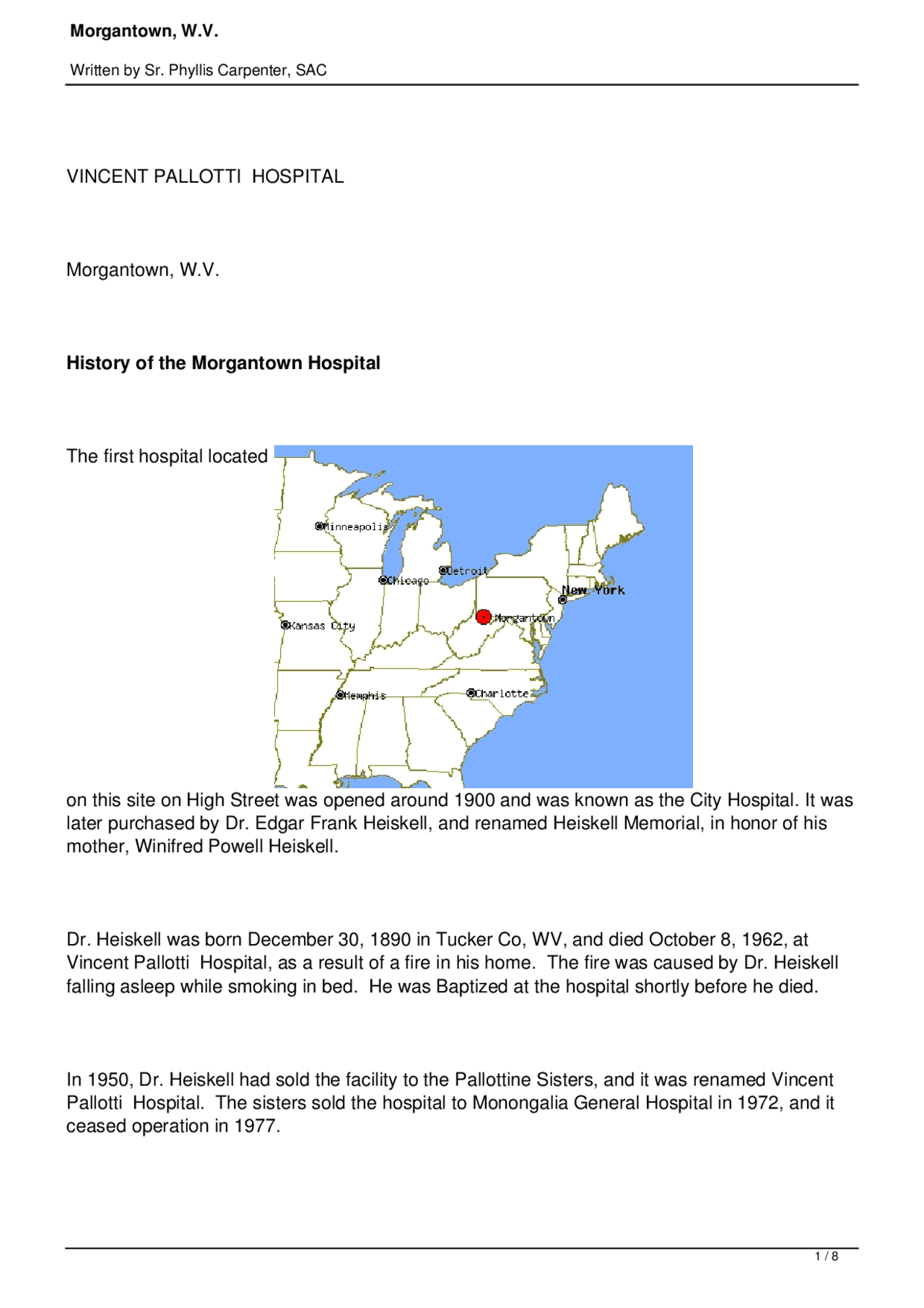 History of the Morgantown Hospital - Lecture Note - American History ...