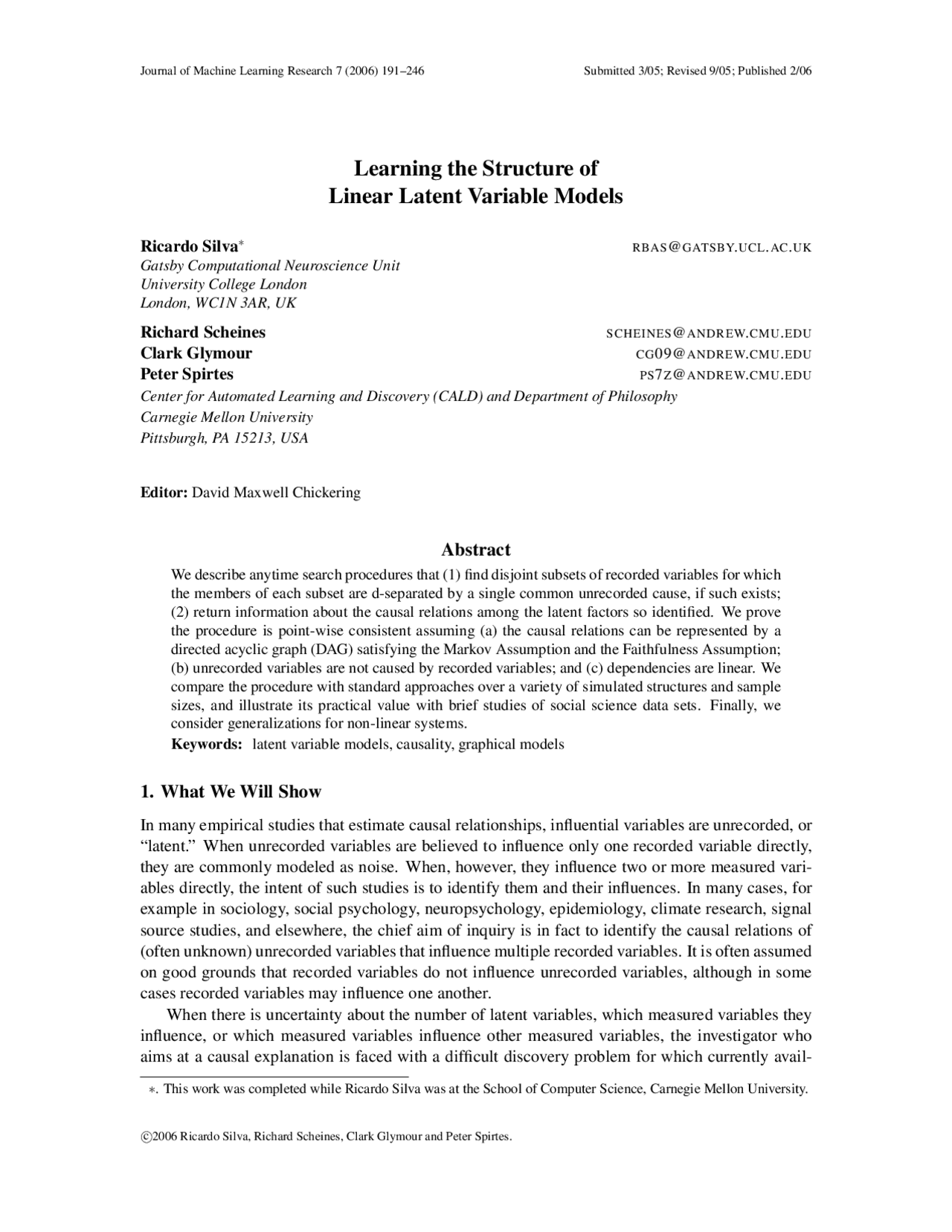 Learning The Structure Of Linear Latent Variable Models Lecture Notes 6199