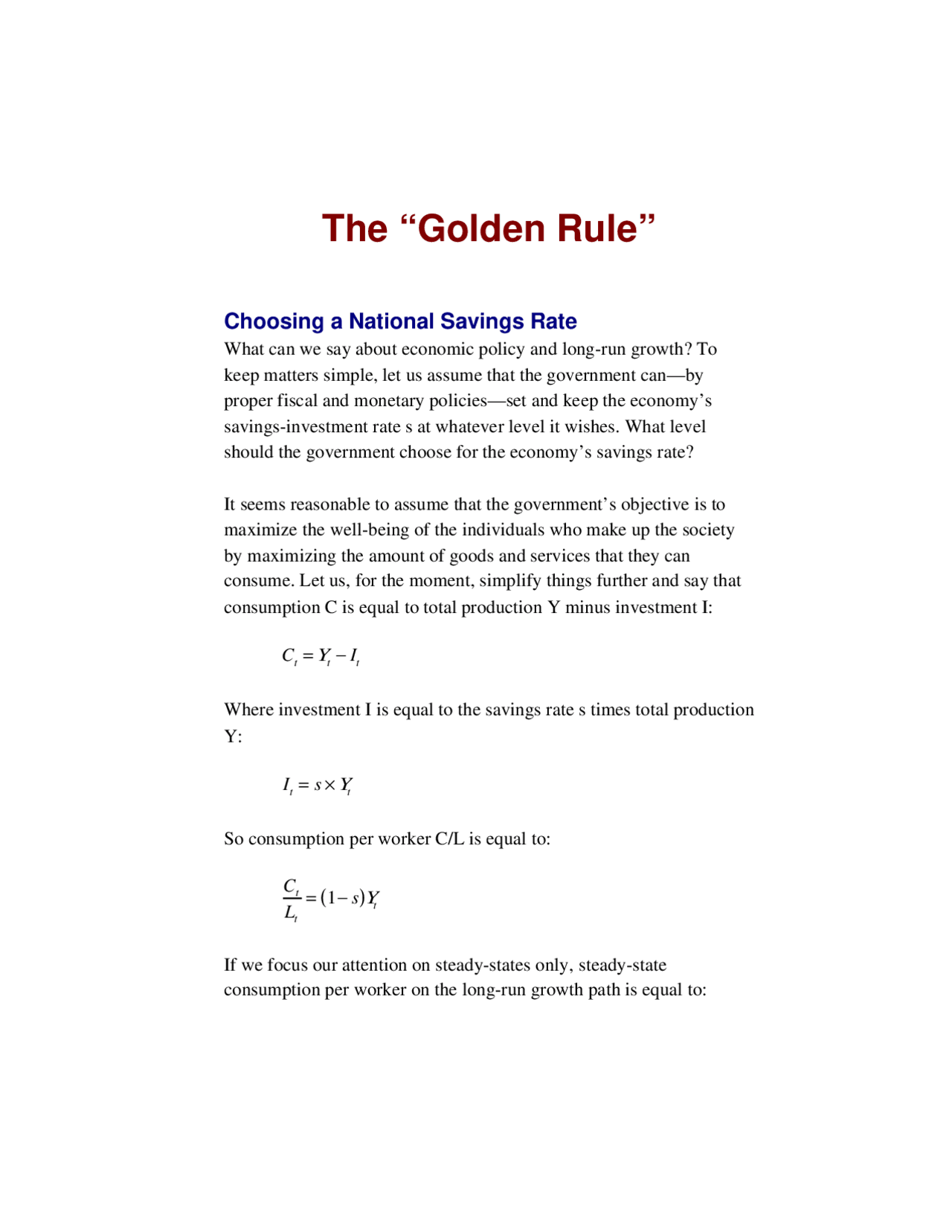 Introduction to Macroeconomics -Golden Rule Notes-Sociology - Docsity