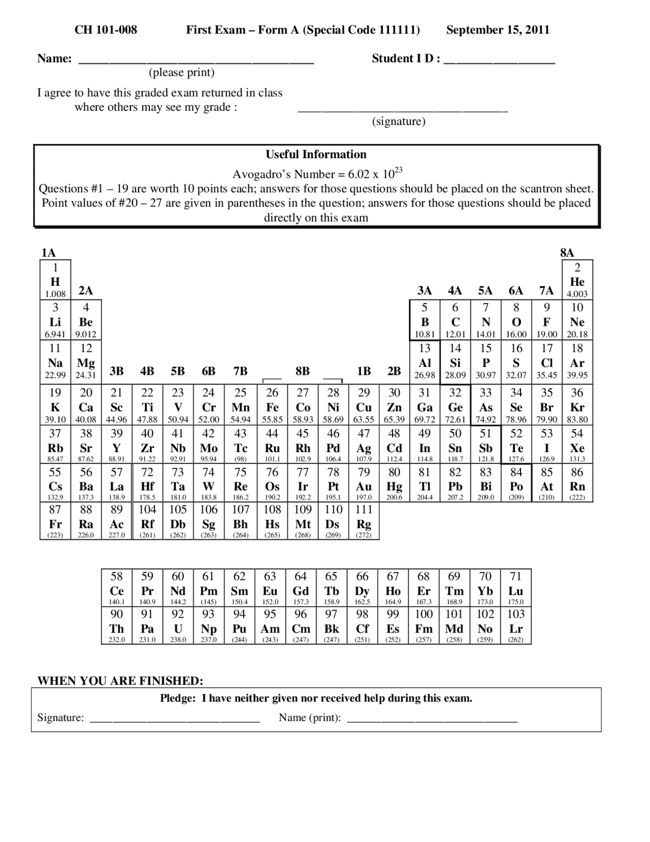 27 Questions On Molecular Chemistry With Answers Ch 101 Docsity