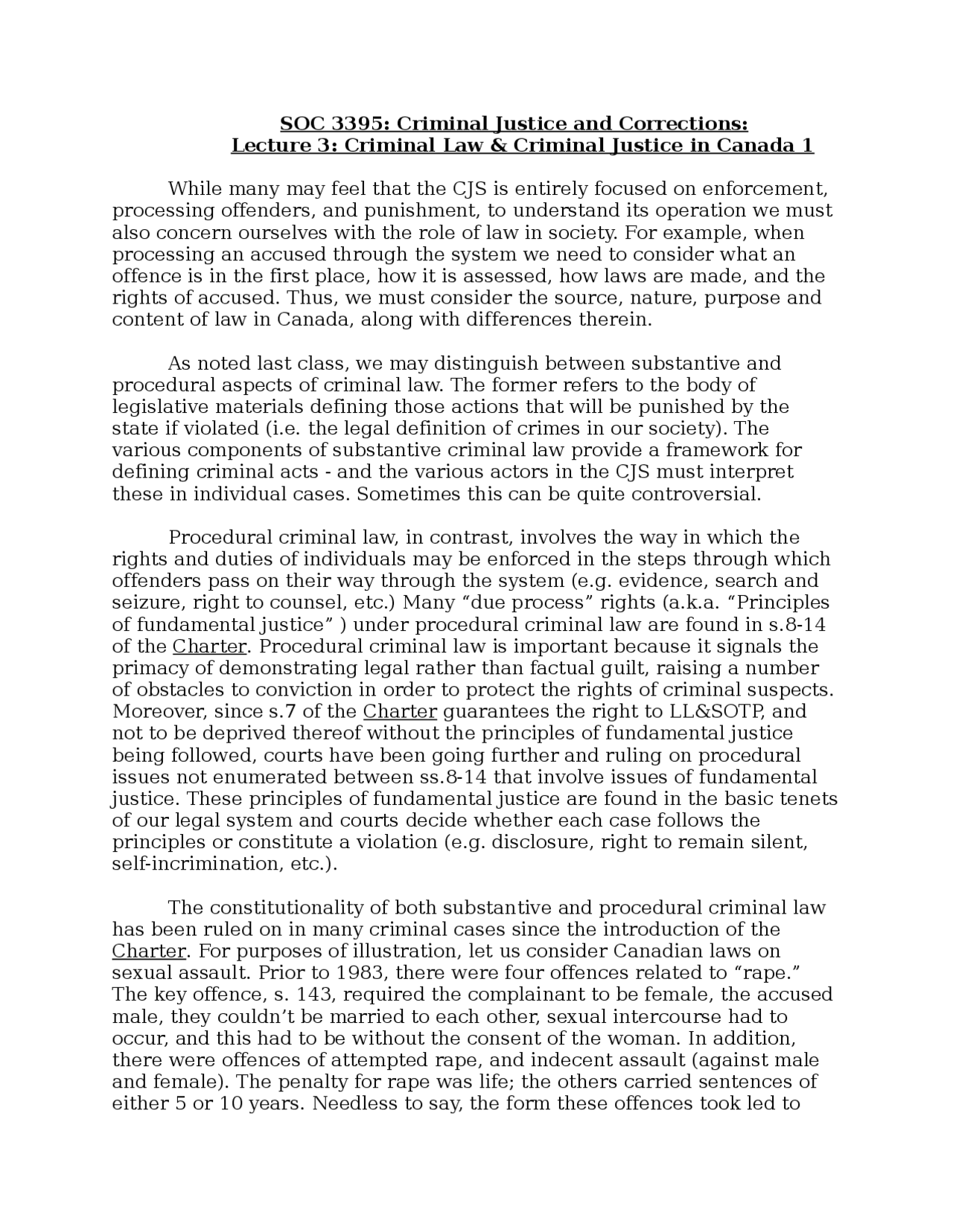 Criminal Justice And Corrections Lecture Notes 03 Sociology Docsity