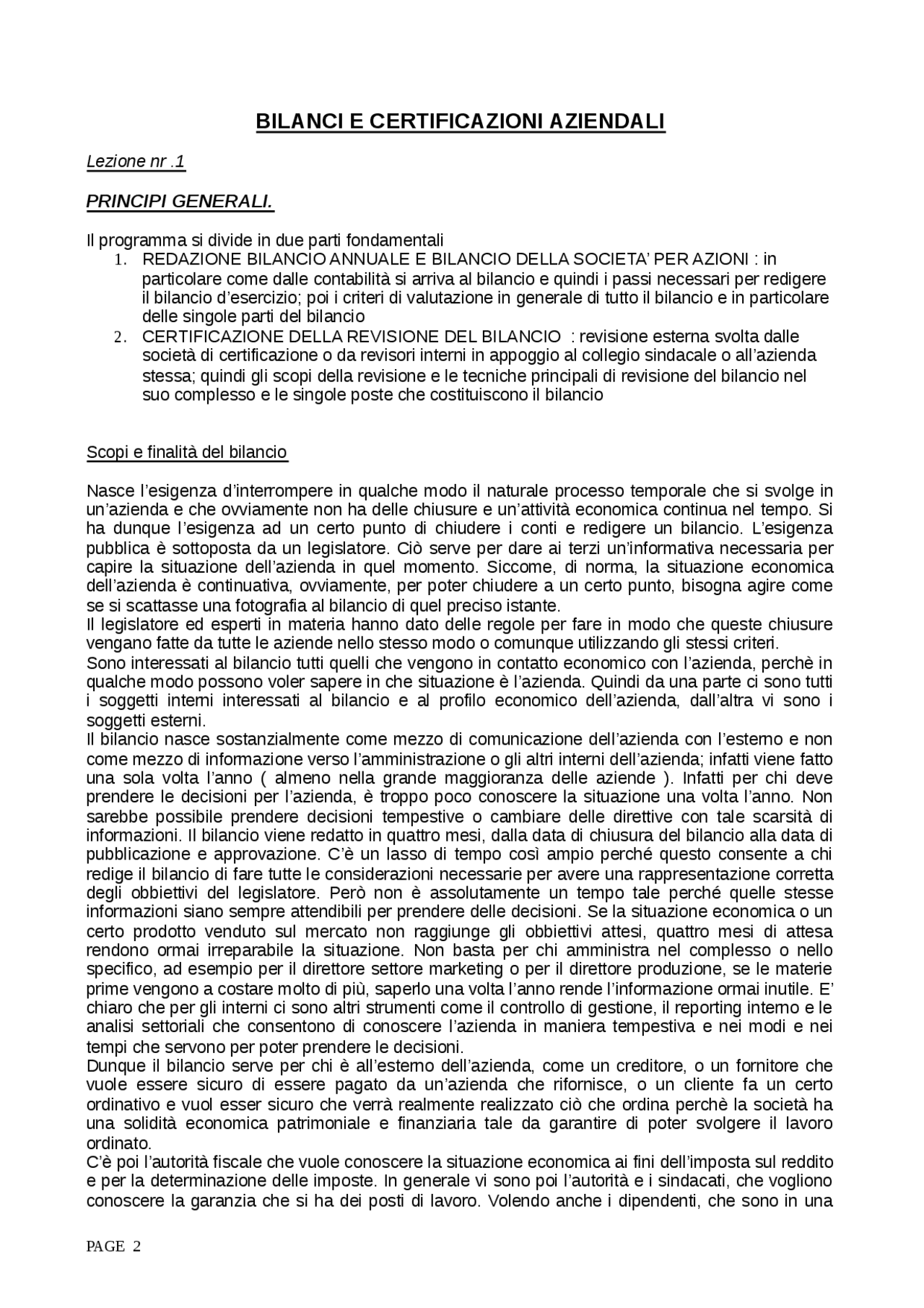 Bilanci E Certificazioni Aziendali Lez1 2 3 Docsity