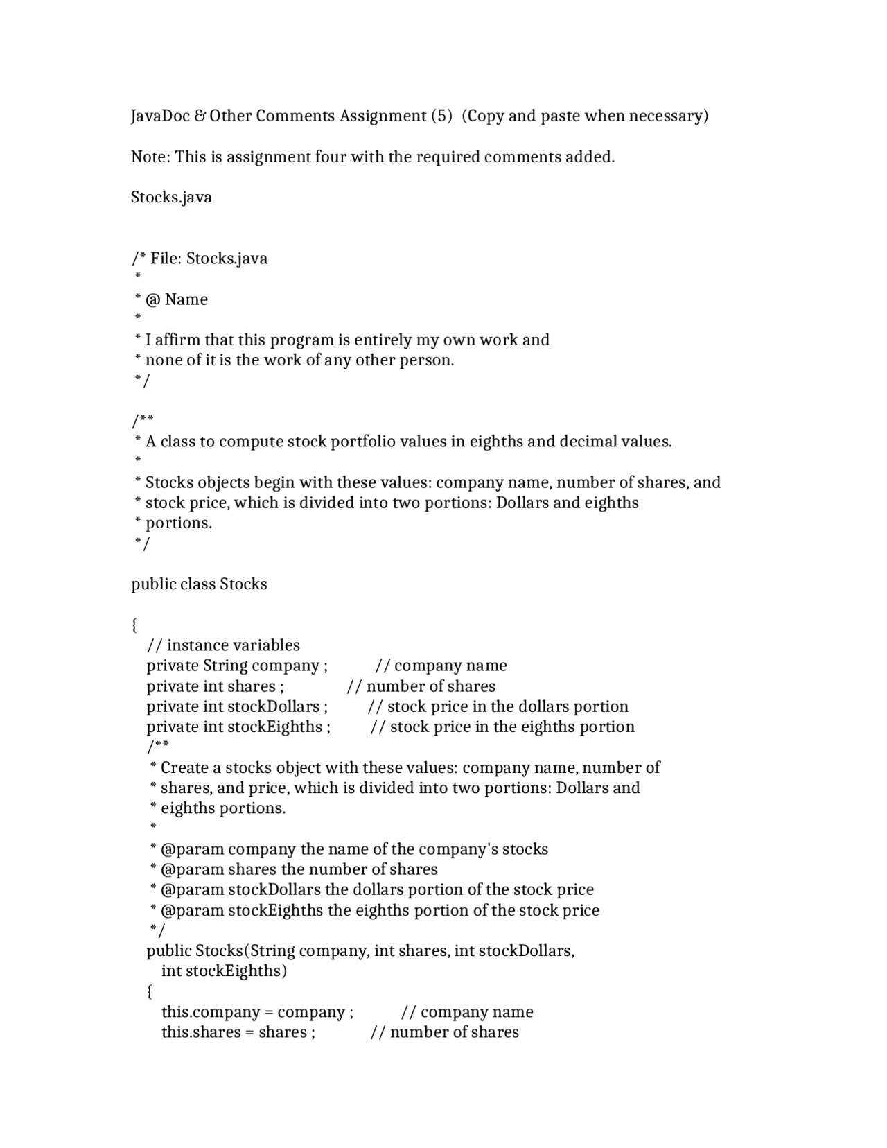 Homework 5 For Java Programming I Cop 2210 Docsity