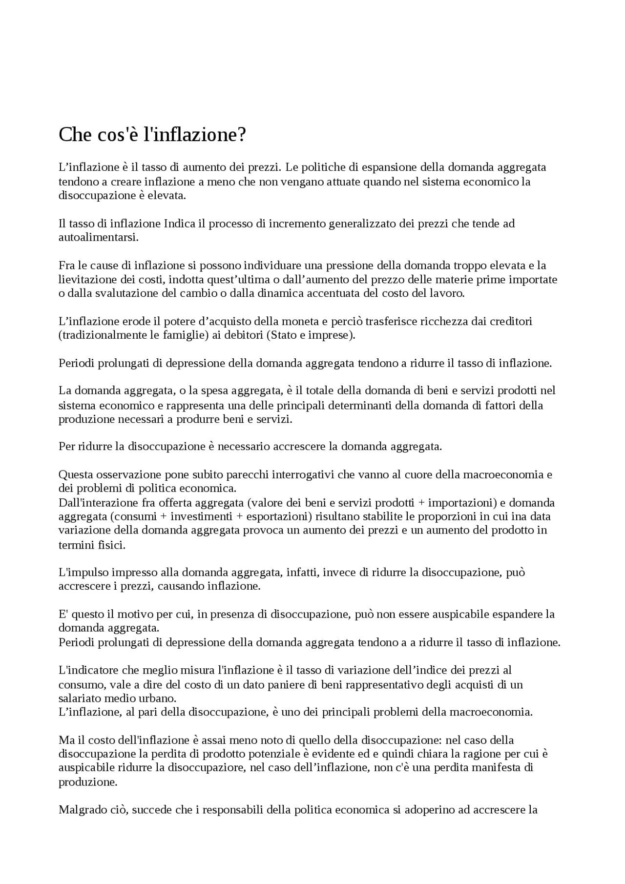 Linflazione Docsity