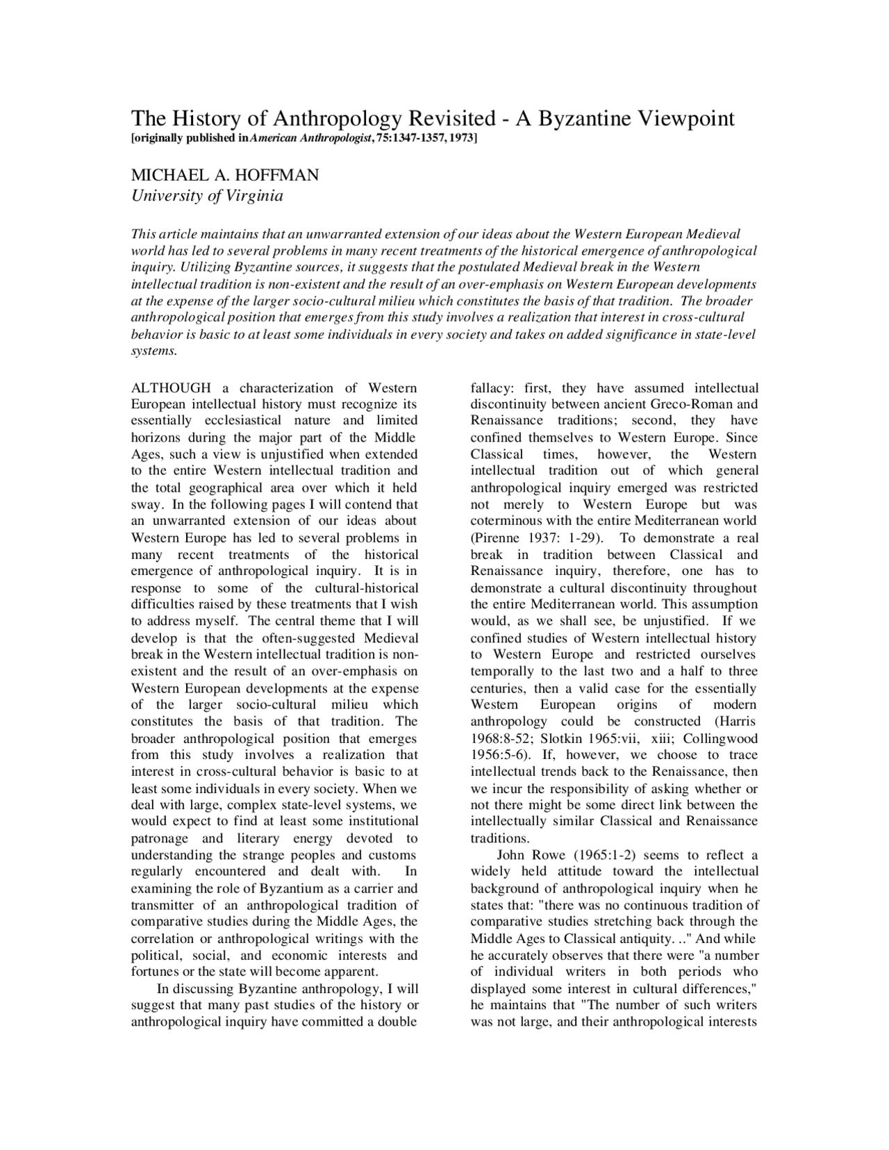 The History of Anthropology Revisited - A Byzantine Viewpoint - Lecture ...