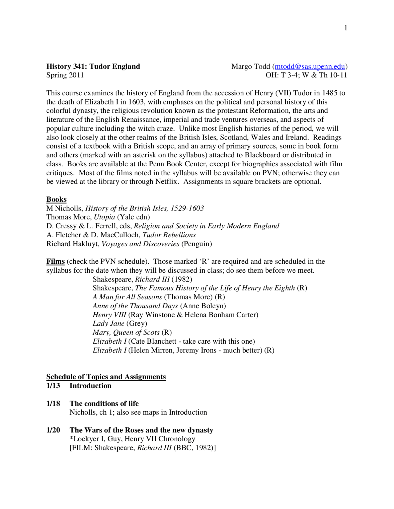 History 341 Tudor England - Lecture Note - United Kingdom History ...