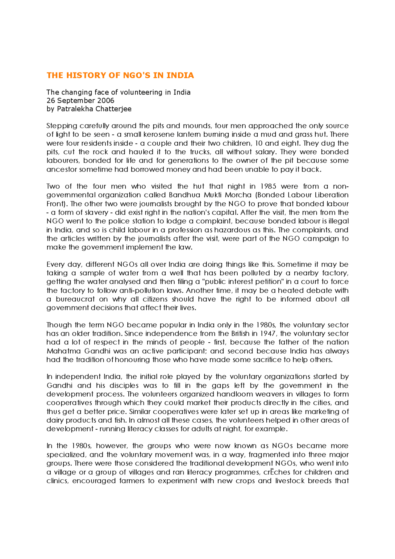 The History of Ngo's in India - Lecturer Note - Indian History ...