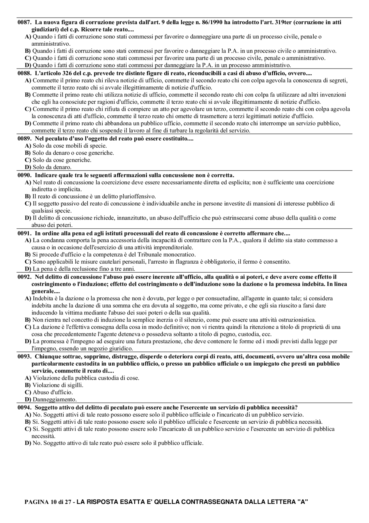 Quiz Di Diritto Penale Domande Con Risposte Seconda Parte Unisi